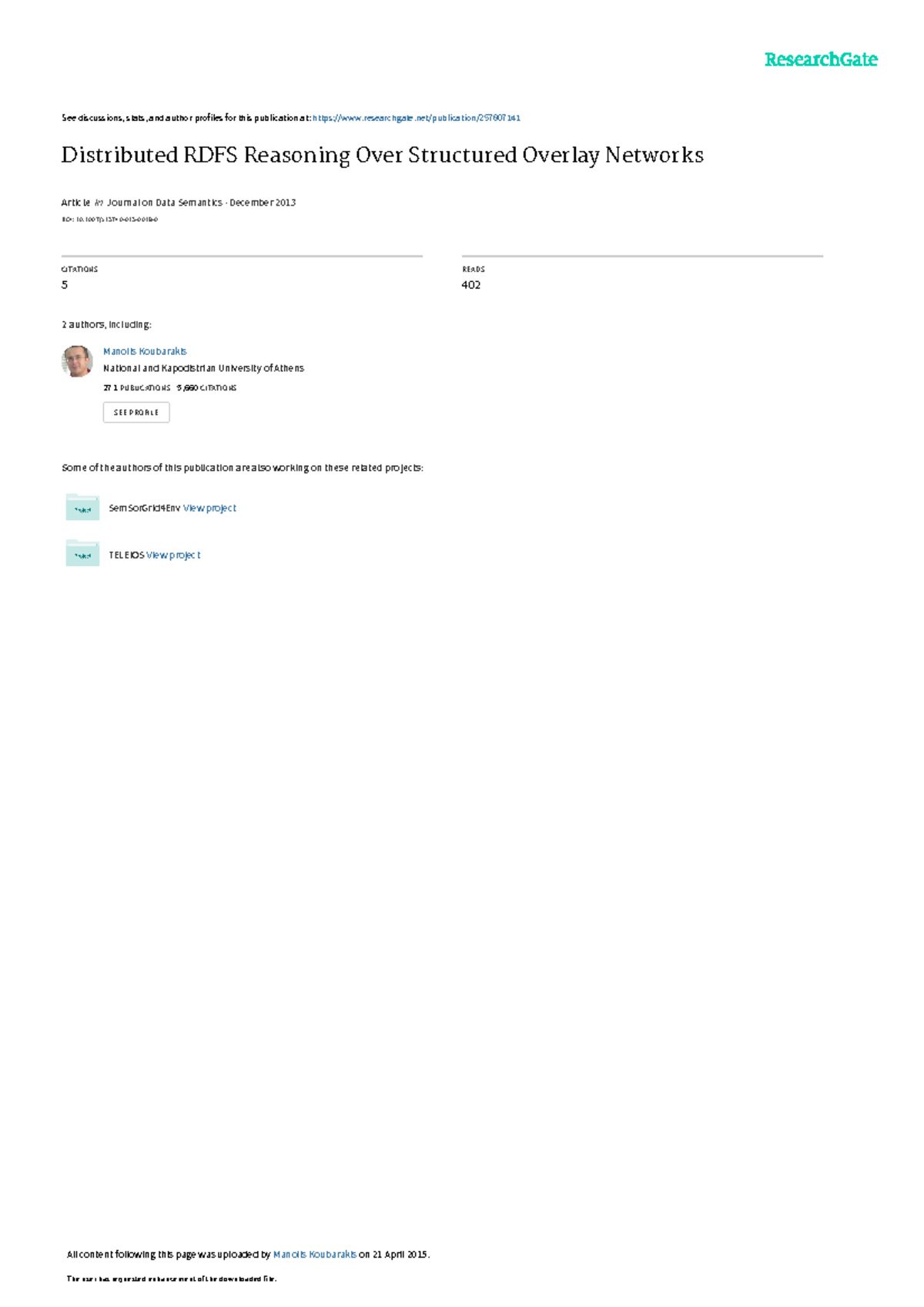 Distributed Rdfs Reasoning Over Structured Overlay See Discussions