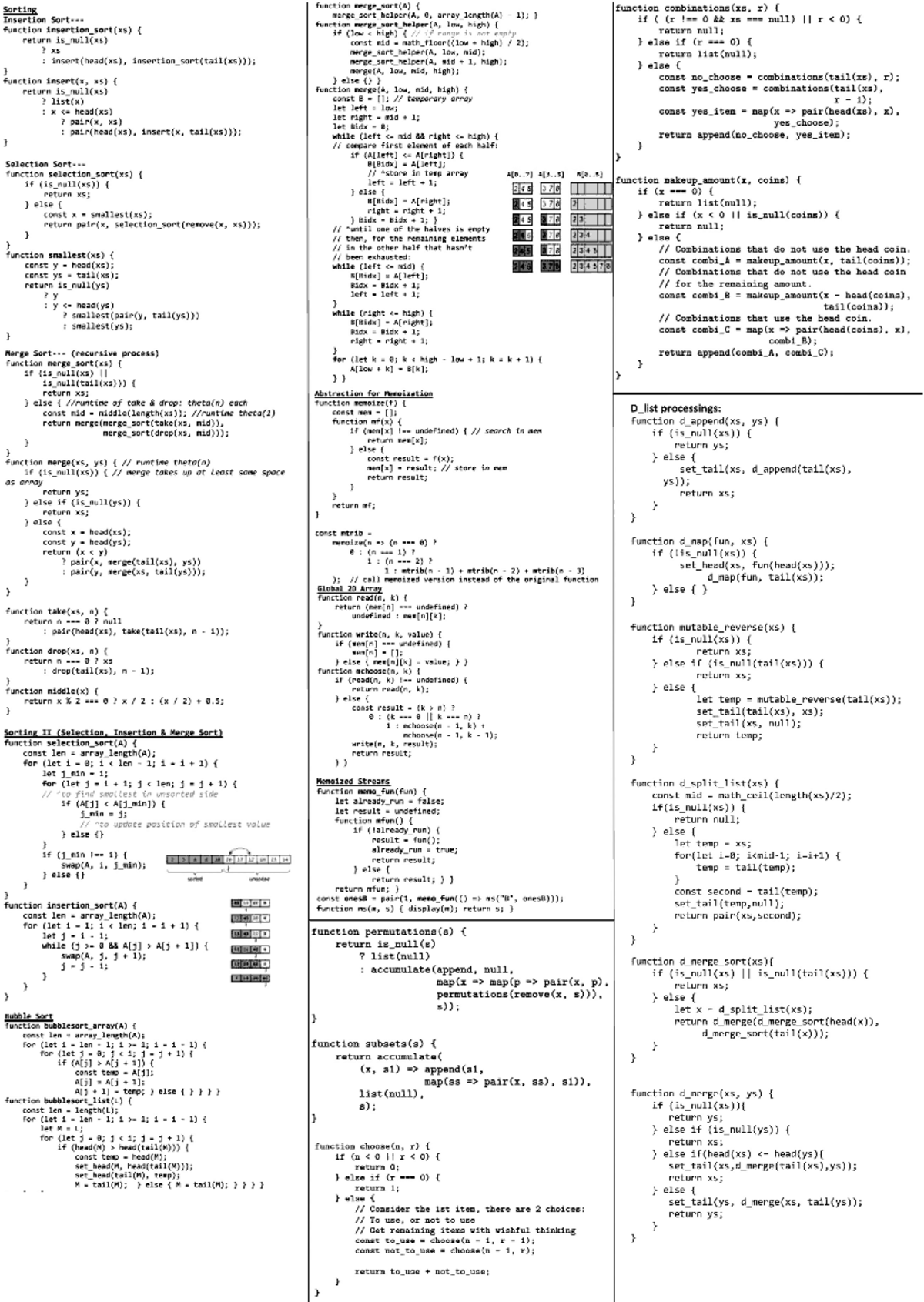 Cs1101s 2 - Cheetsheet - function merge_sort(A) function combinations(xs, r) Sorting - Studocu