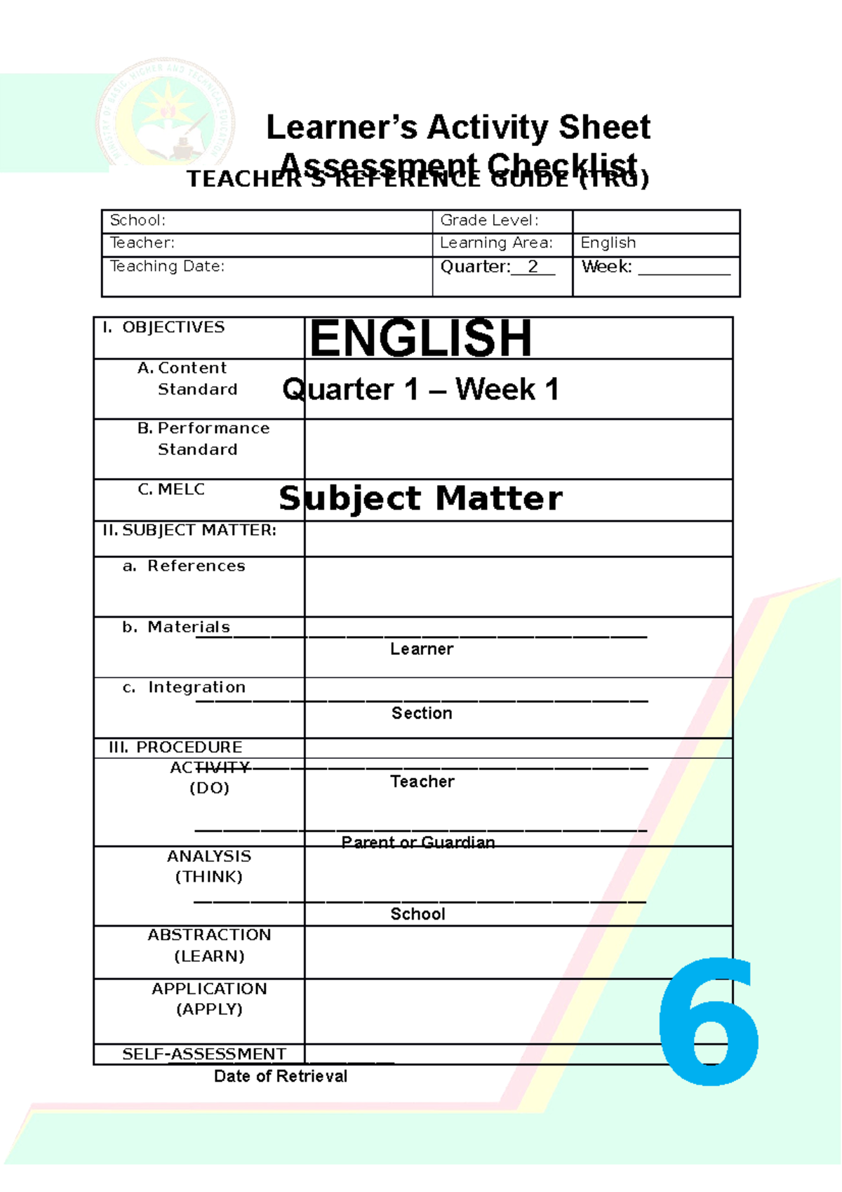 English ALM Template - ranfom alm - TEACHER'S REFERENCE GUIDE (TRG ...