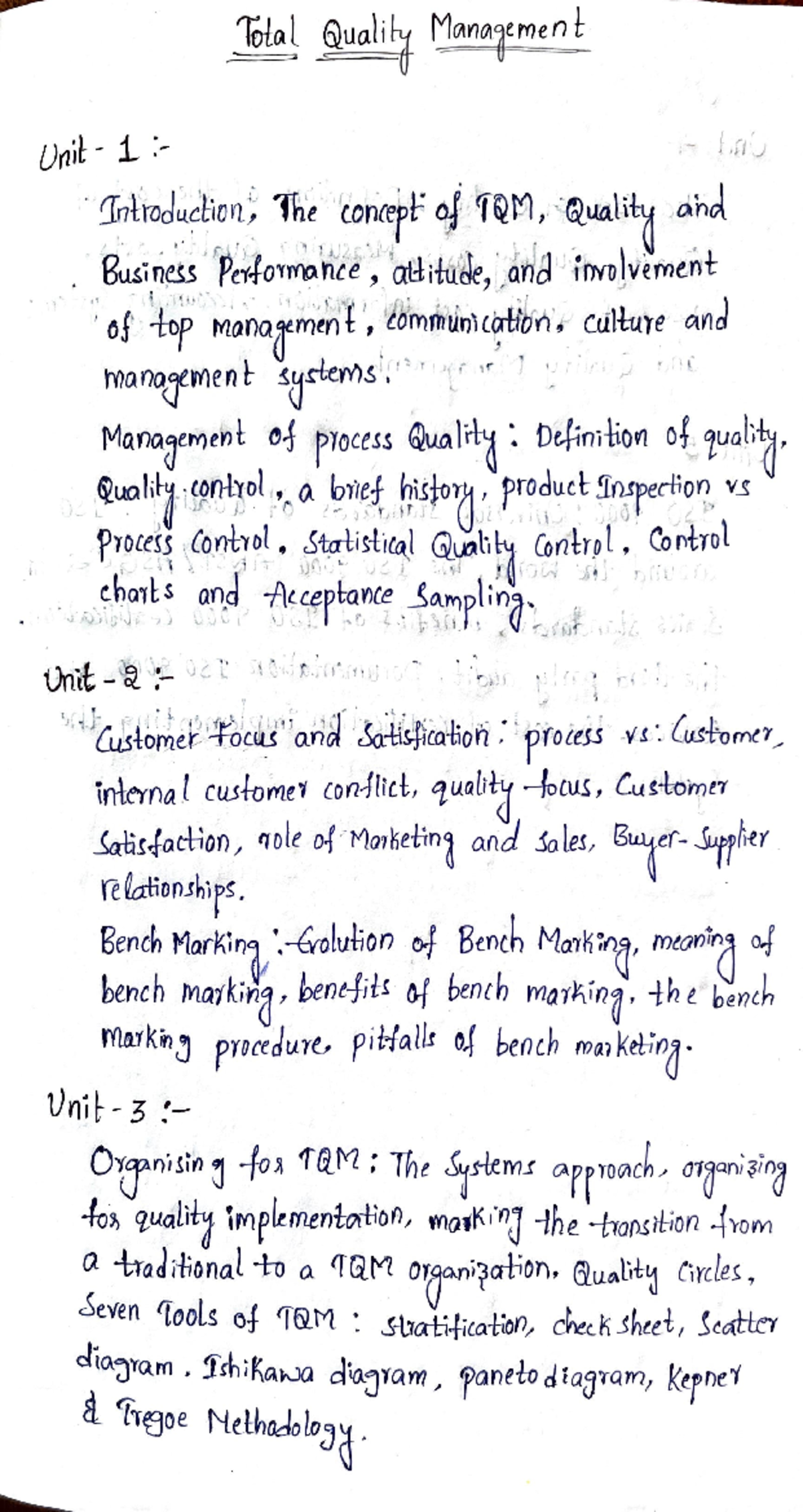 Unit 1 - Total Quality Management - Studocu