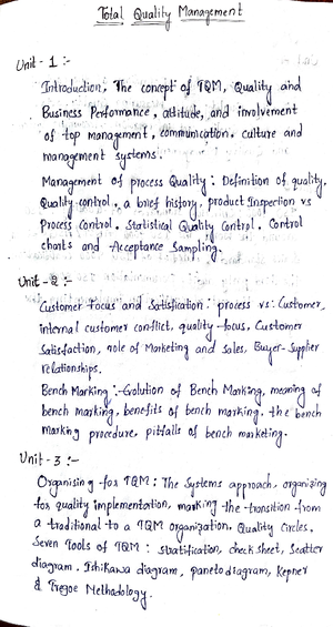 TQM - UNIT 2 - jntu final year notes - Total Quality Management - Studocu