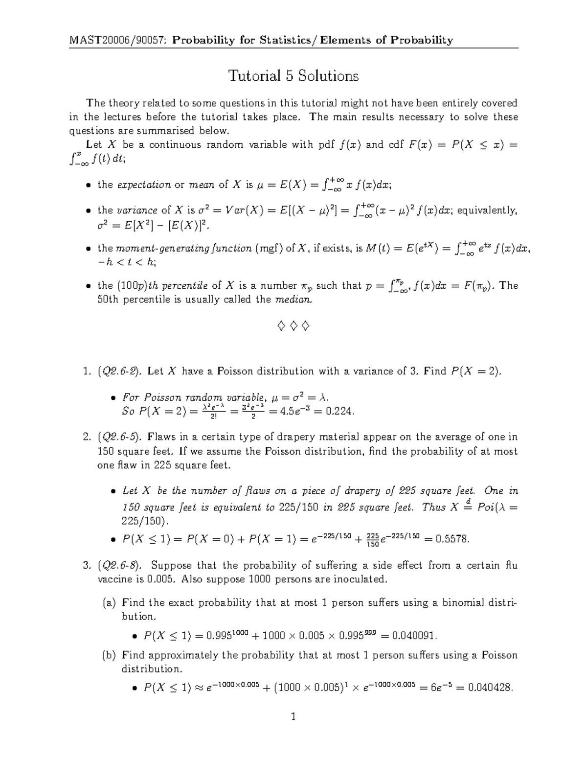 22tut5-solution - Tutorial 5 Solutions The theory related to some ...