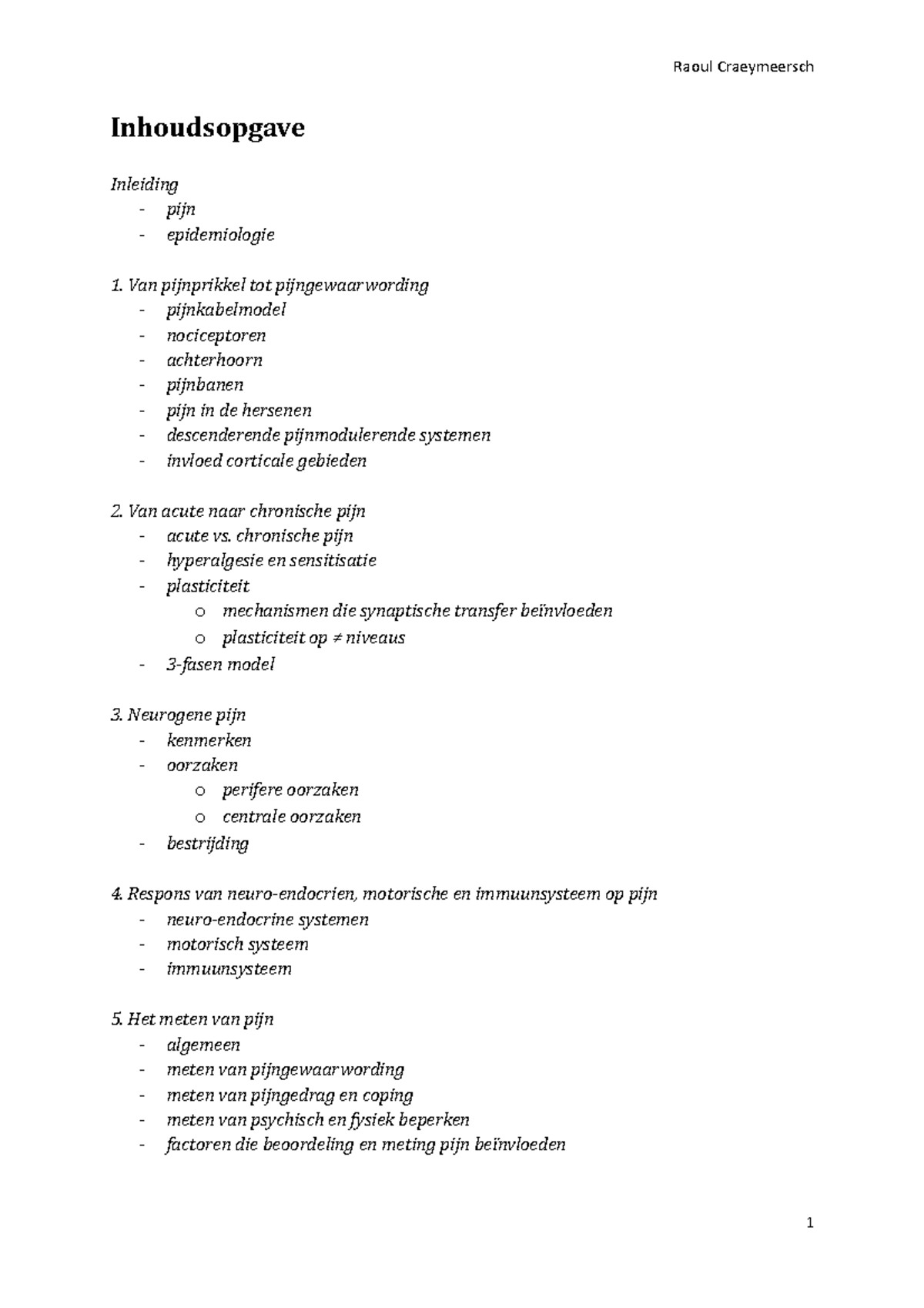 Acute pijn samenvatting - Inhoudsopgave Inleiding - pijn ...