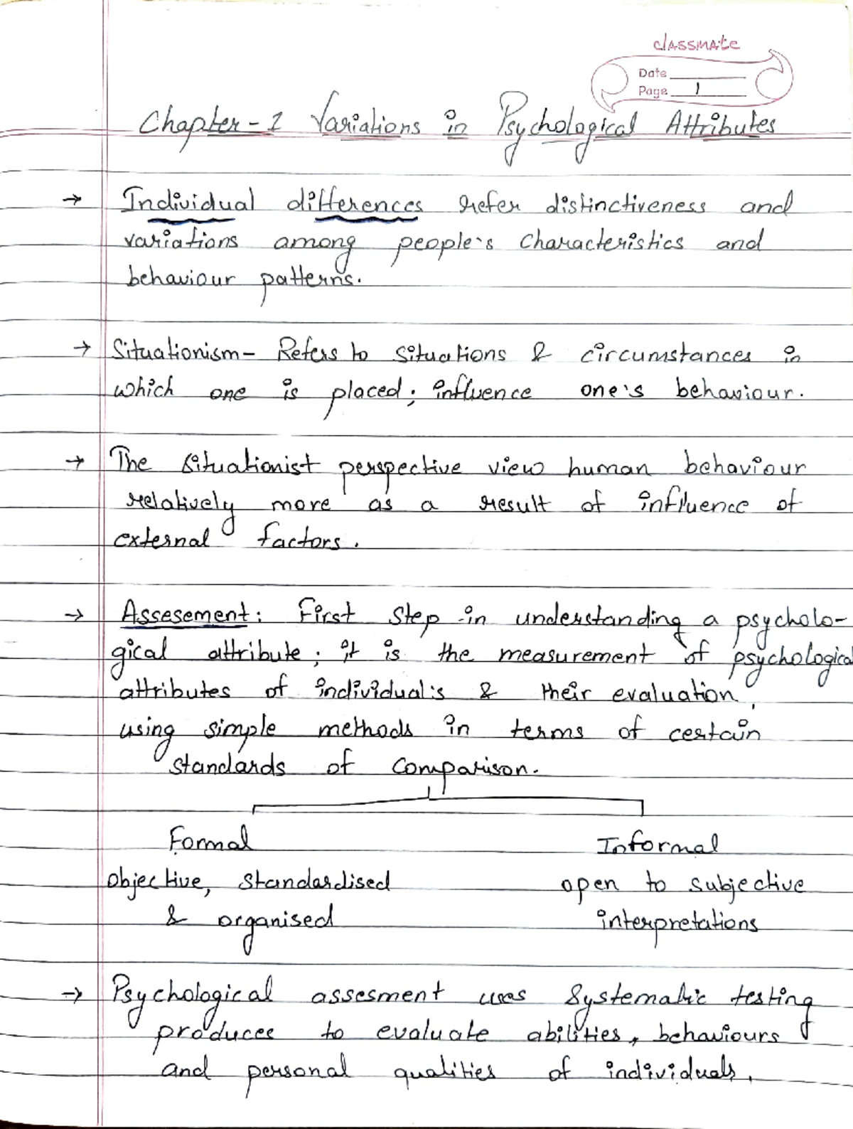 Chapter - 1 - Psychology class 12 - easSMAte Date Page Chaper ...