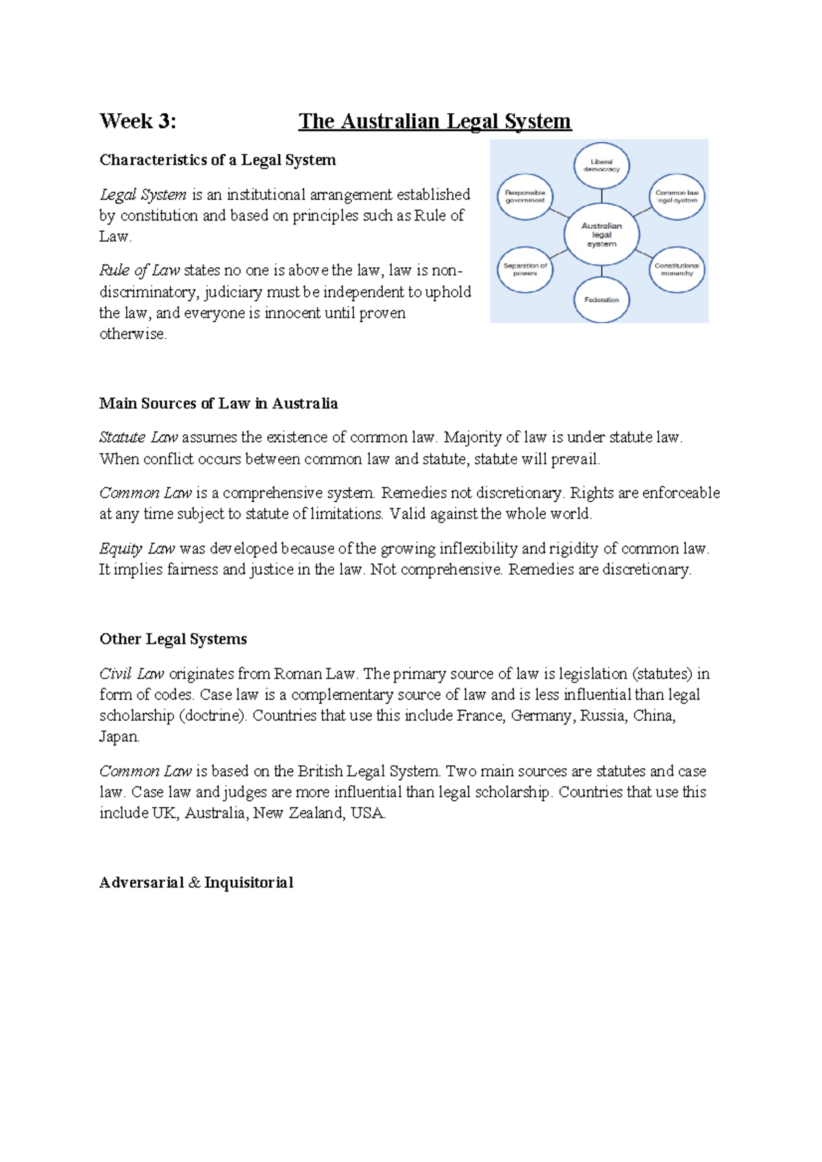 LEGL1001 Week 3 Summary - Week 3: The Australian Legal System ...
