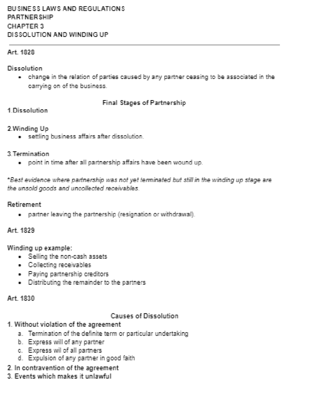 Chapter 3 Dissolution and Winding Up - Business law - Studocu