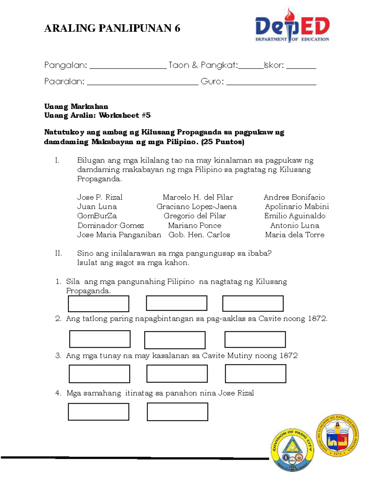 AP 6 - Q1 - W5 - modules for AP - ARALING PANLIPUNAN 6 Pangalan ...