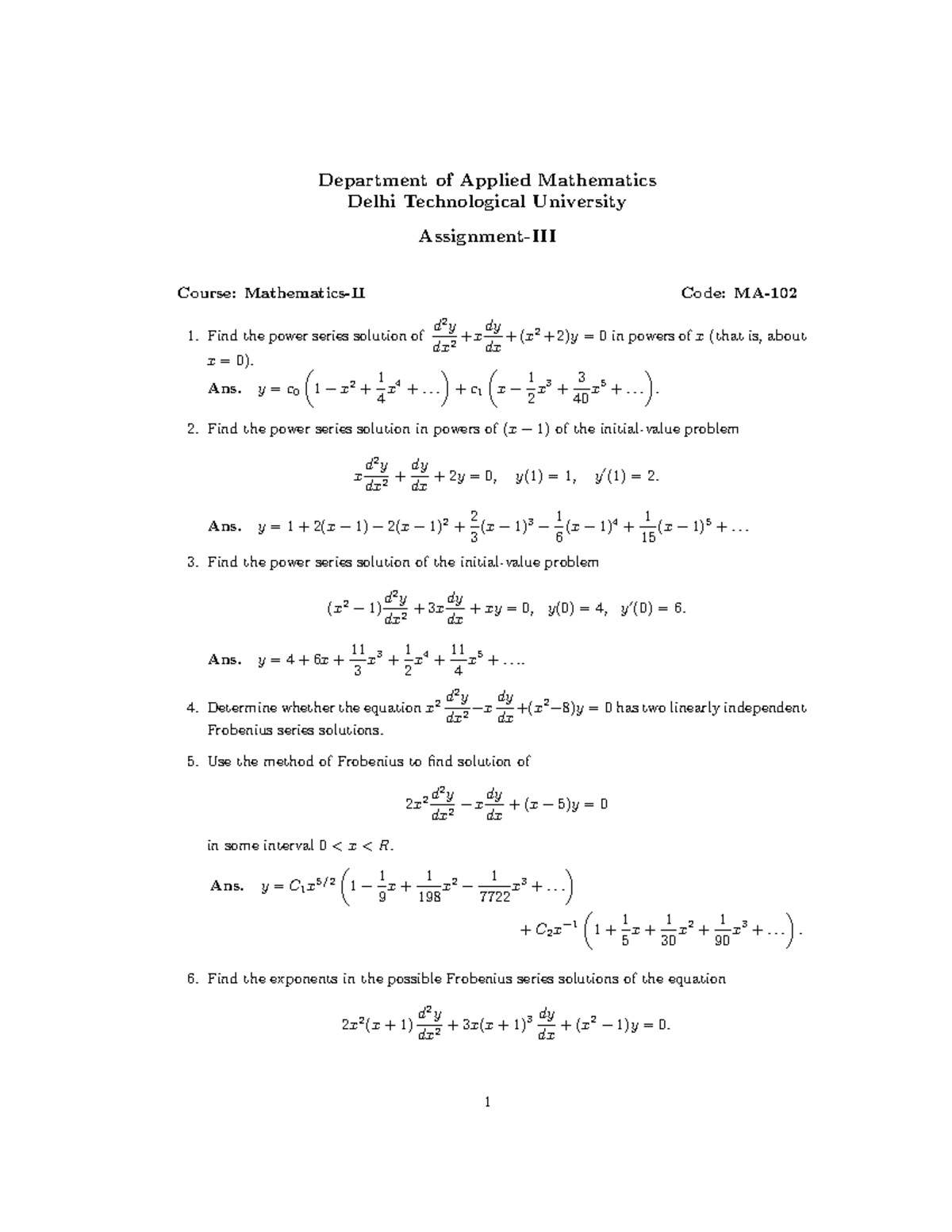 Assignment -3 (MA 102) - Department of Applied MathematicsDelhi Technological University - Studocu