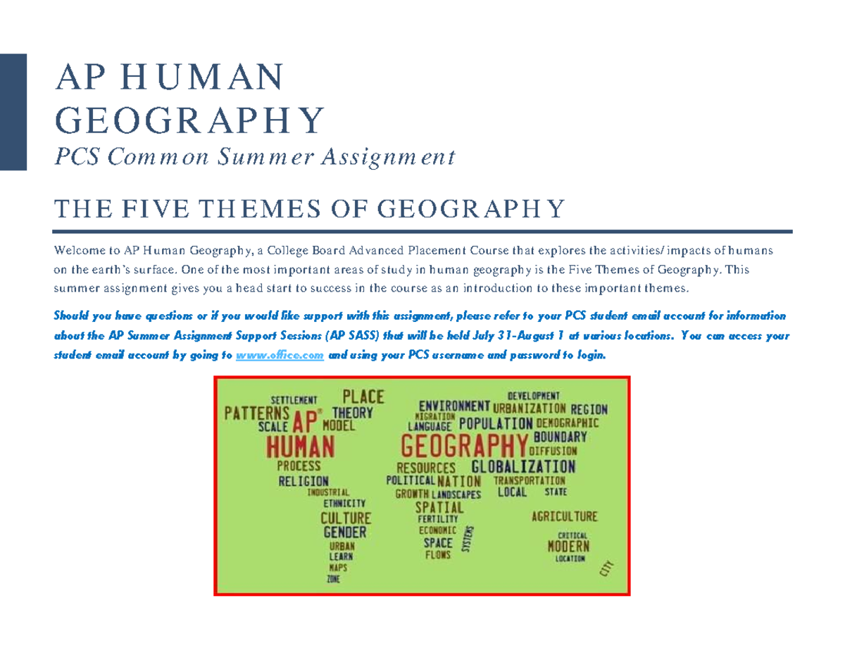 AP Human Geography PCS Common Summer Assignment - AP HUMAN GEOGRAPHY ...