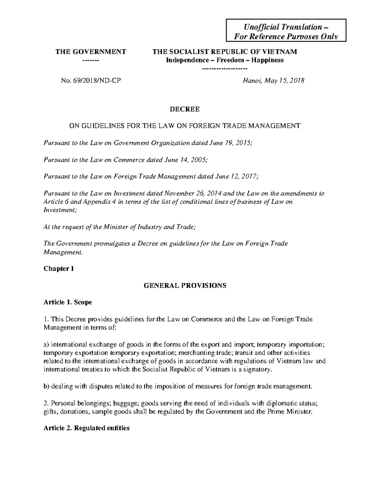 5 Decree No.69 2018 ND-CP - Specific articles of the Law on Foreign ...