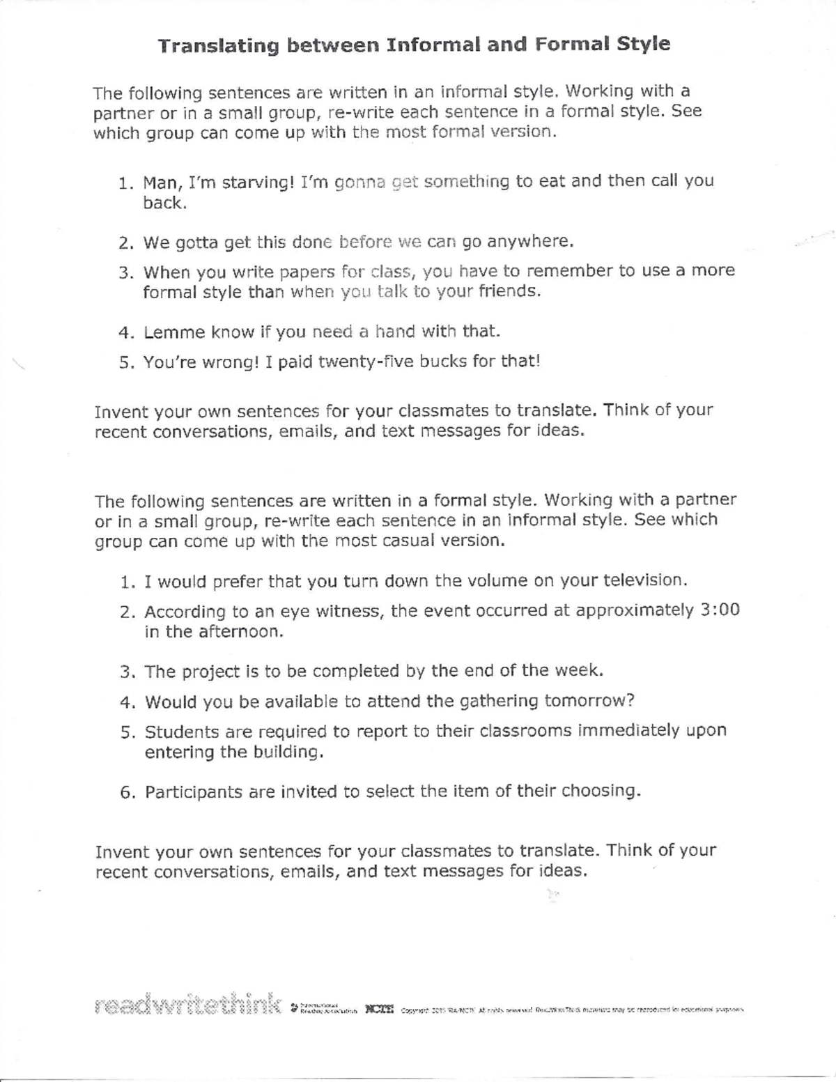 Formal informal - Information - BS Secondary Education - Studocu