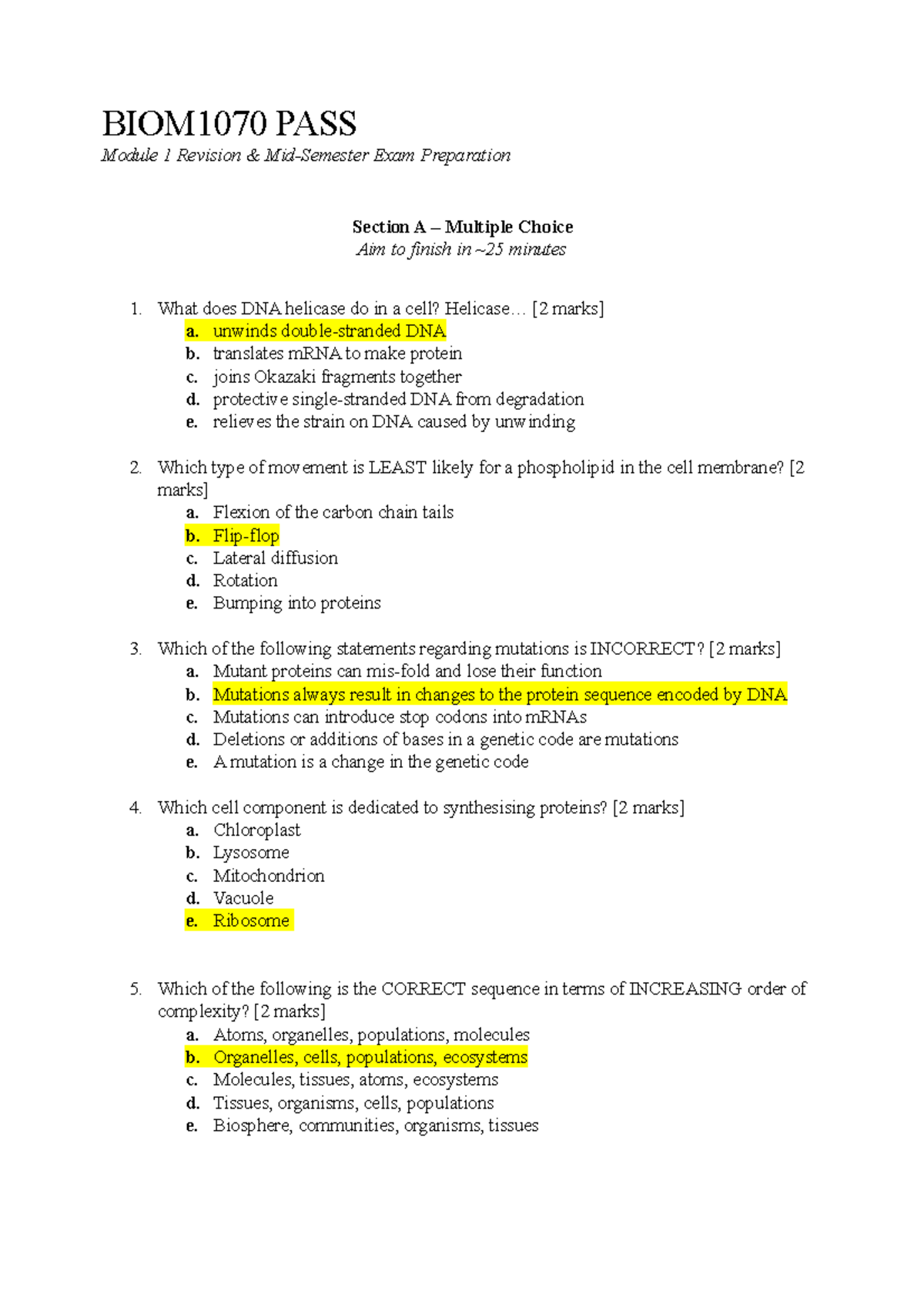 BIOM1070 PASS Week 6 Answers - BIOM1070 PASS Module 1 Revision & Mid ...