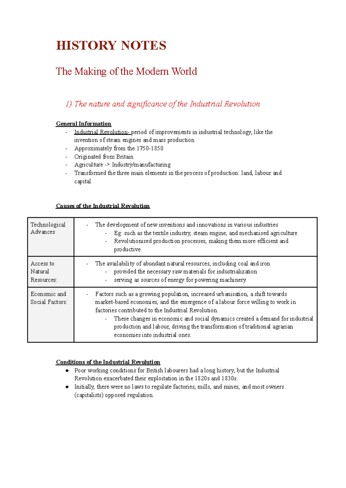 Modern History Notes - HISTORY NOTES The Making of the Modern World 1 ...