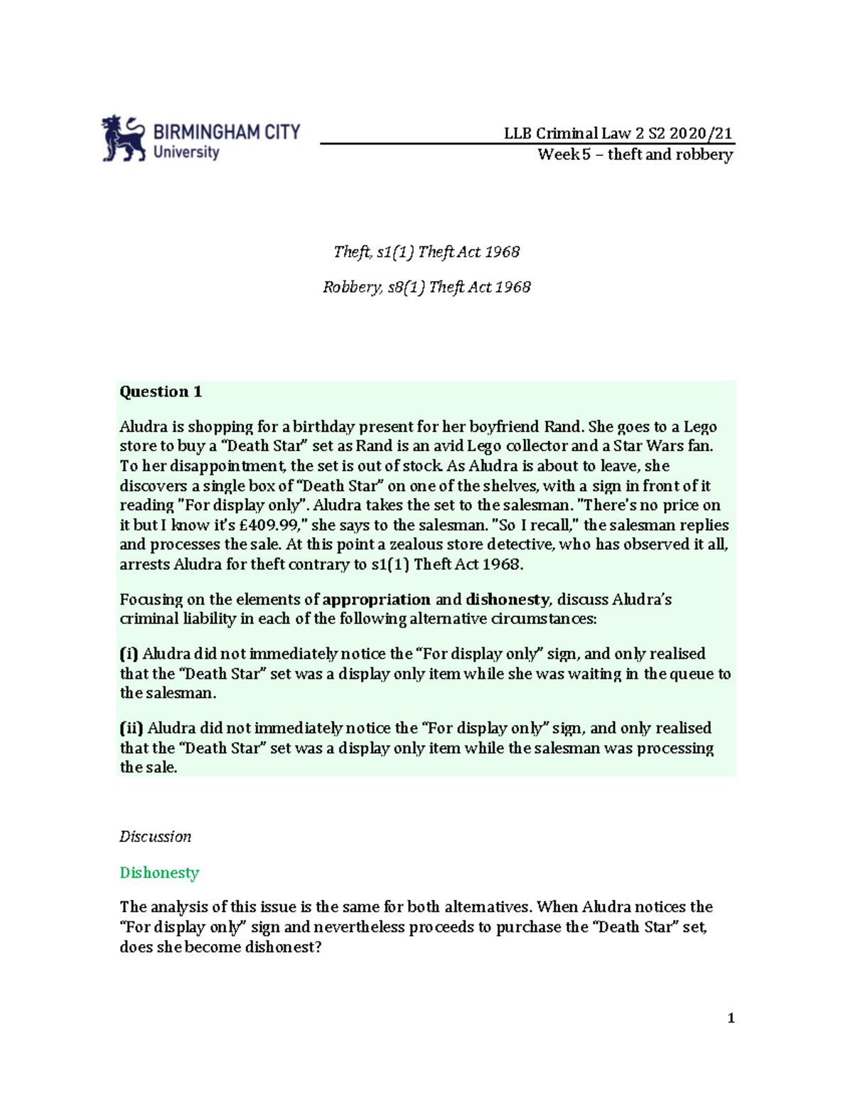 Theft robbery handout - Week 5 – theft and robbery Theft, s1(1) Theft ...