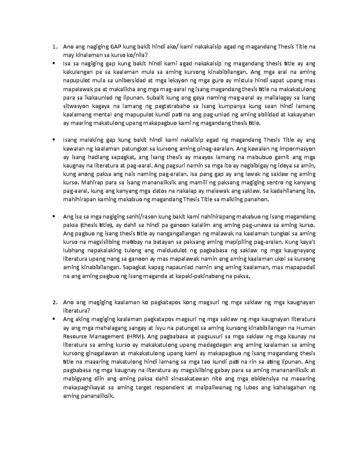 RRL - ASSIGNMENT - Ano ang nagiging GAP kung bakit hindi ako/ kami ...