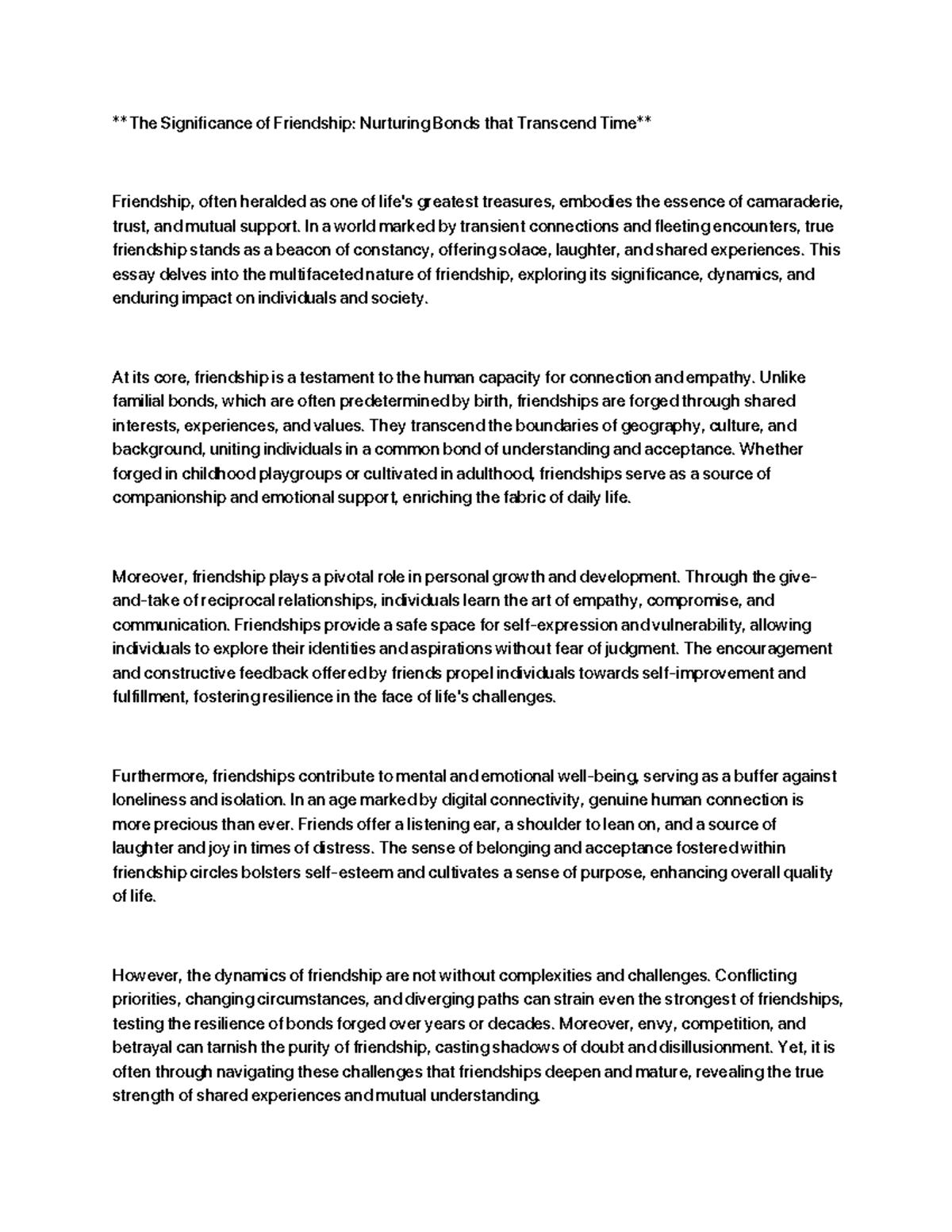 Friends Essay - The Significance of Friendship: Nurturing Bonds that ...