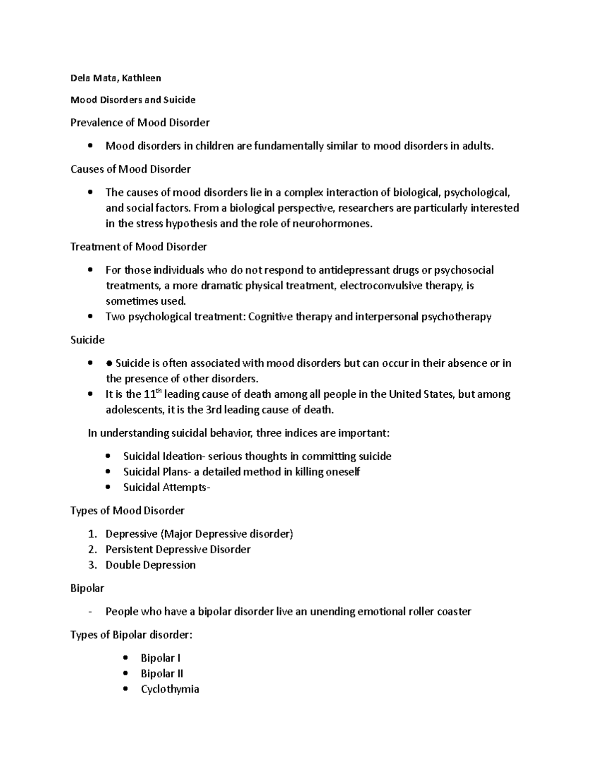 Abnormal Psych CHAP 7 - Dela Mata, Kathleen Mood Disorders and Suicide ...