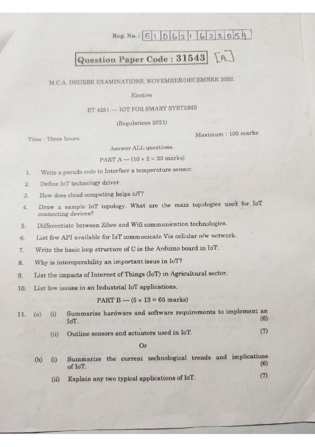 Iotss Sem QP compressed - Reg. No. : 510621622059 Question Paper Code ...