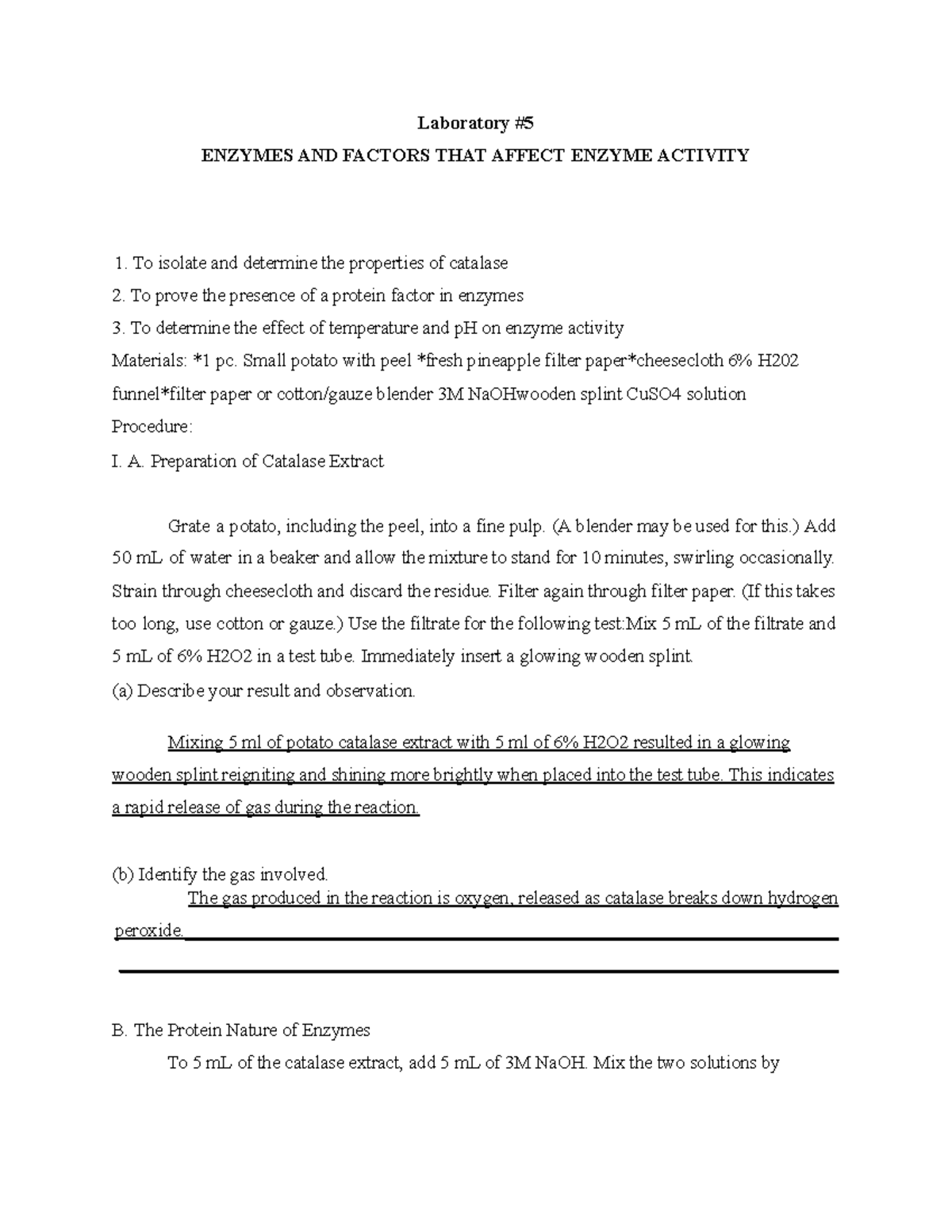 Group 12 - Lab 5 (1) - ENZYMES AND FACTORS THAT AFFECT ENZYME ACTIVITY ...