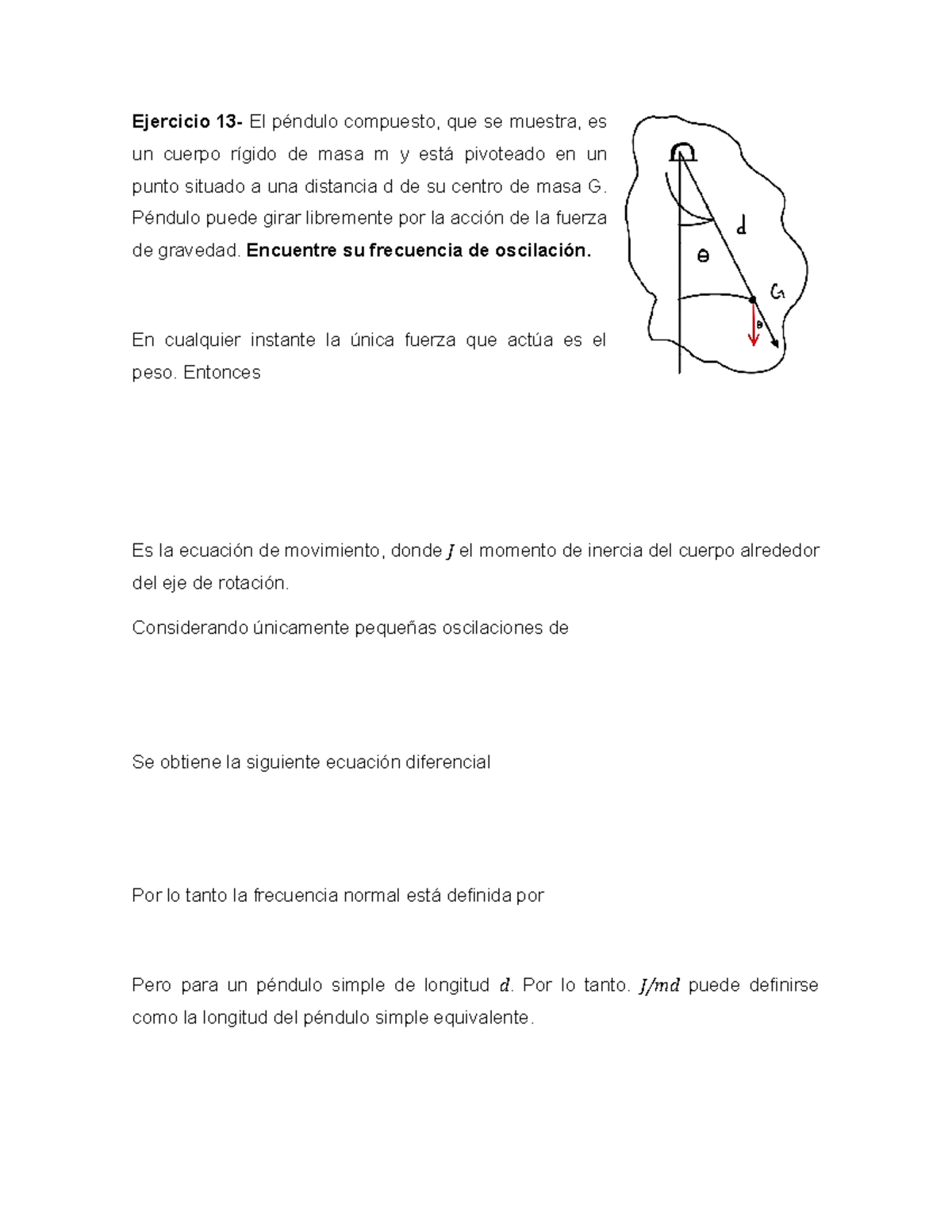 El péndulo compuesto - James rodriguez - Ejercicio 13- El péndulo ...
