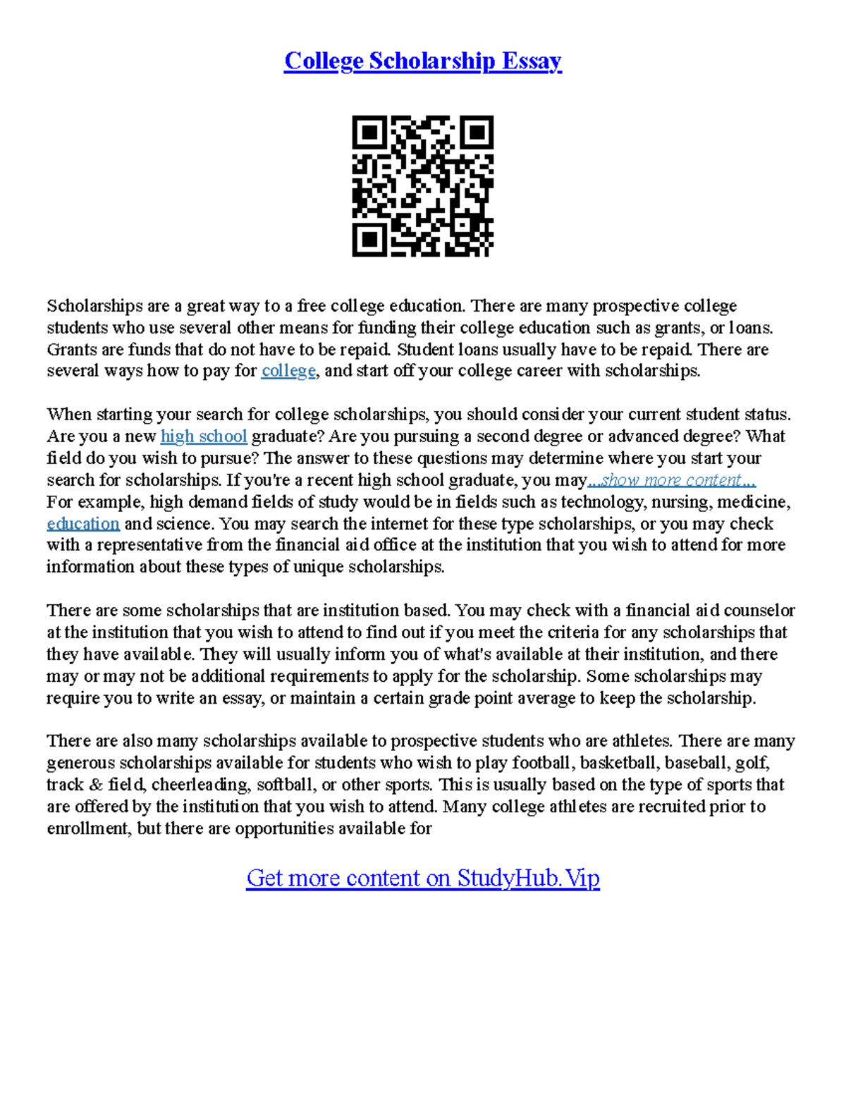Scholarship Essay Format - College Scholarship Essay Scholarships are a ...