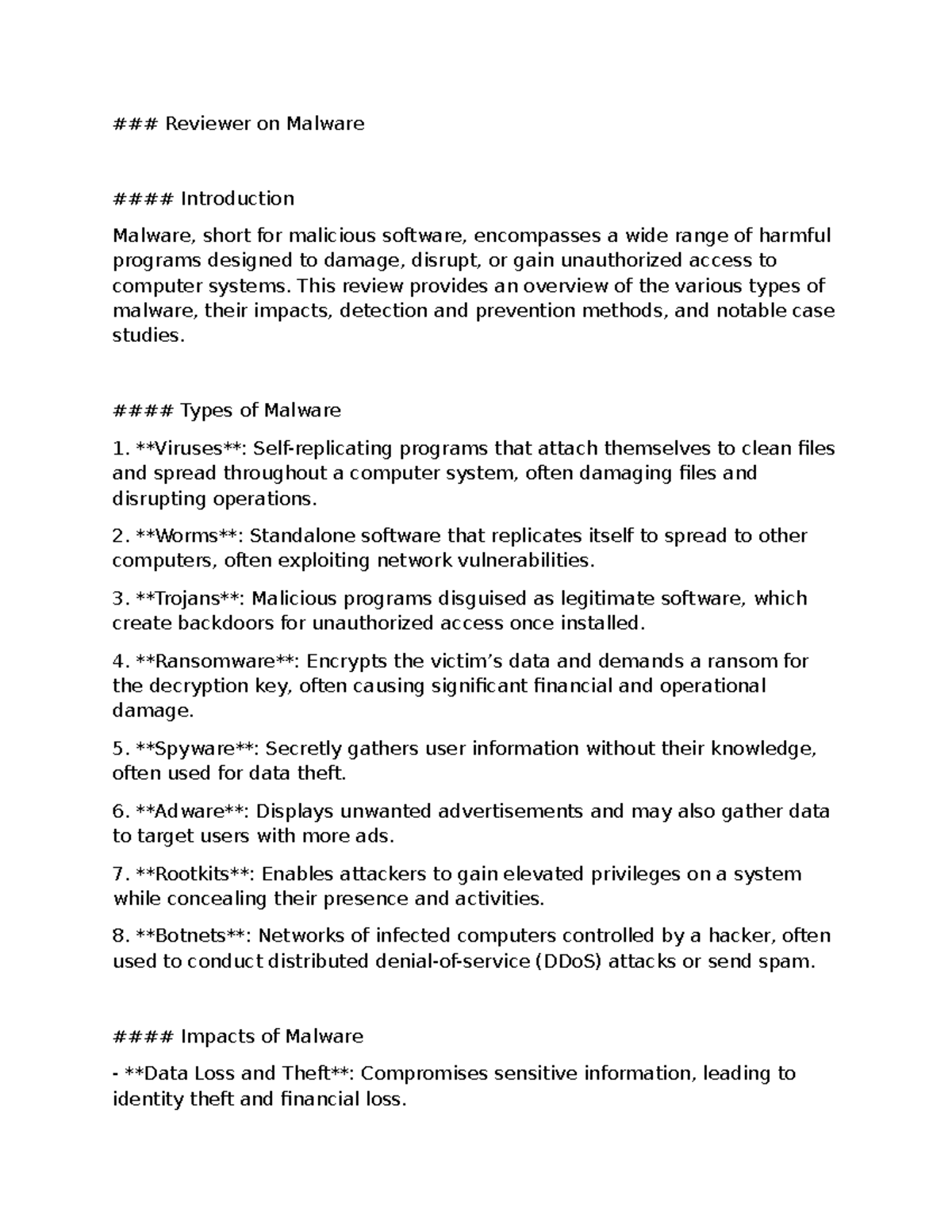 Malware - Reviewer on Malware Introduction Malware, short for malicious ...