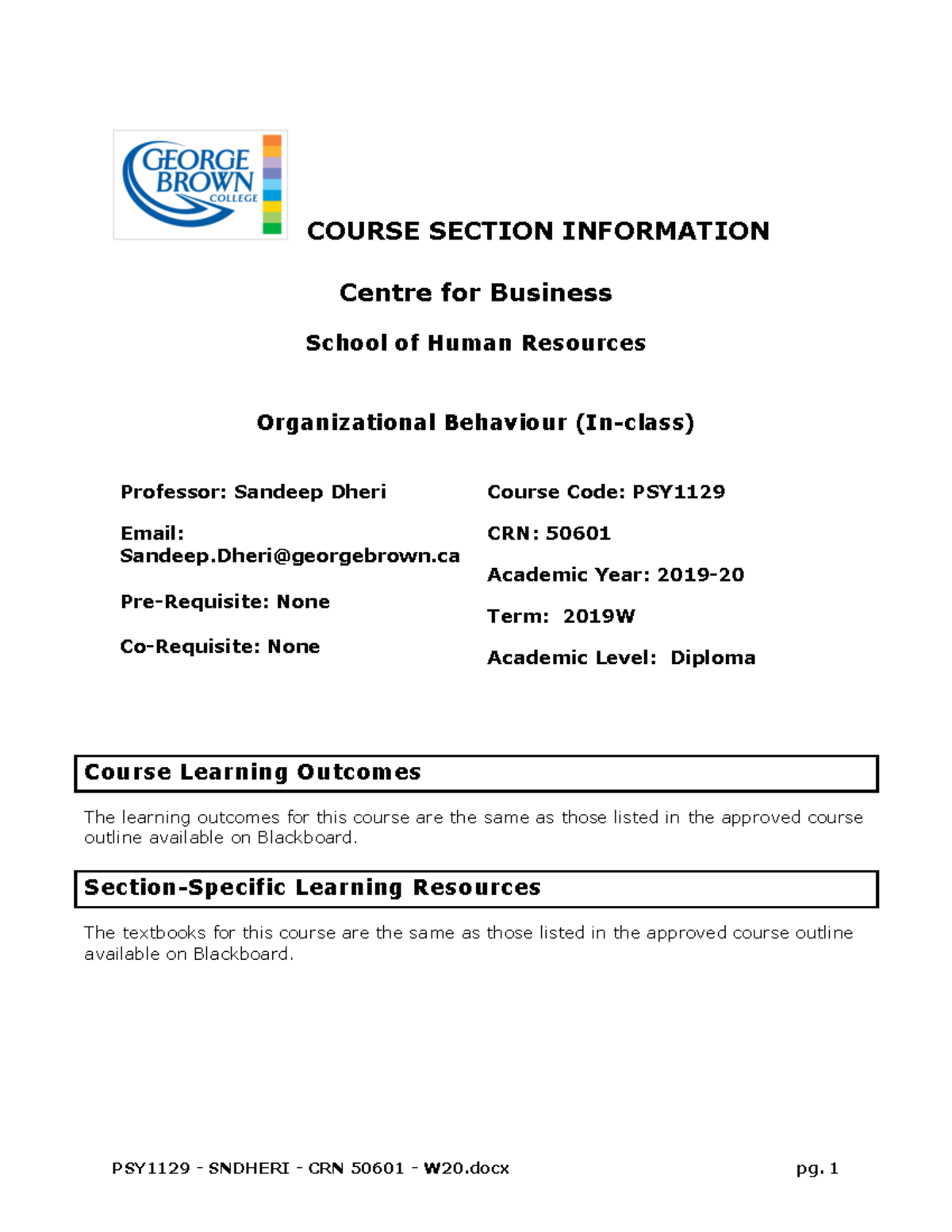 Course Section Information - Studocu