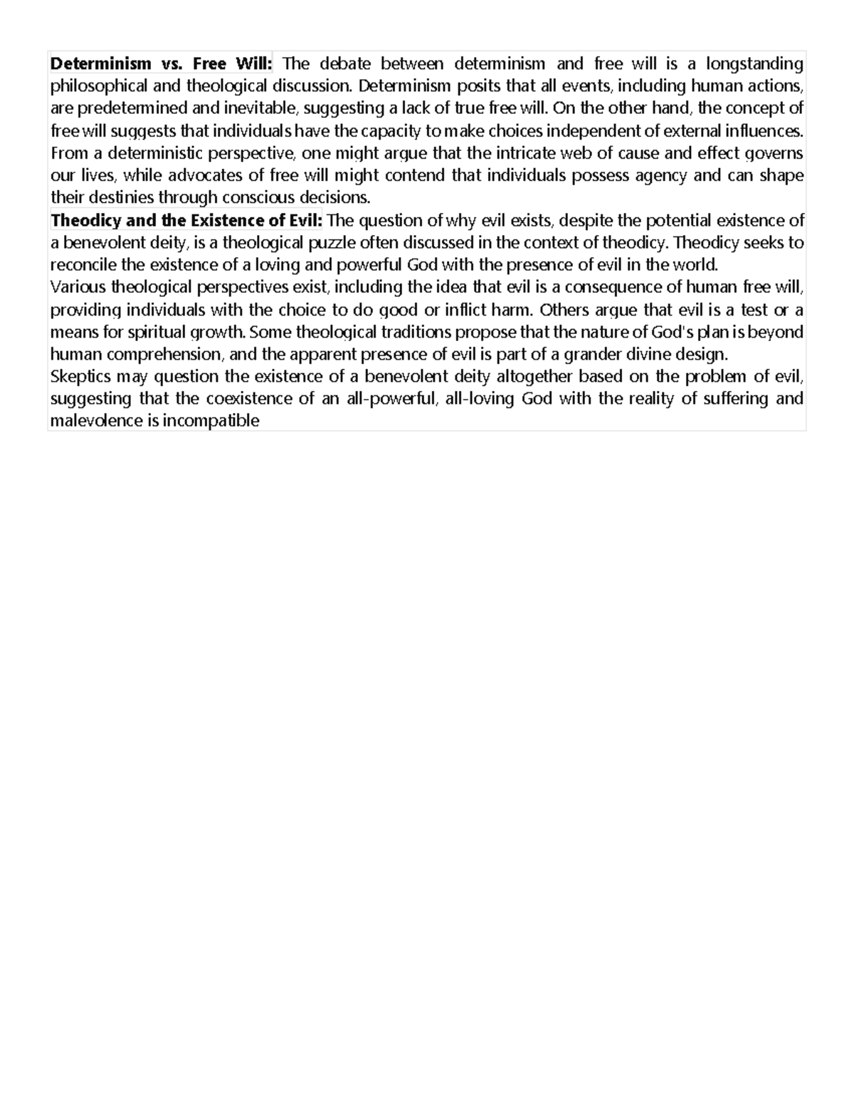 Assig unit 3 - Determinism vs. Free Will: The debate between ...