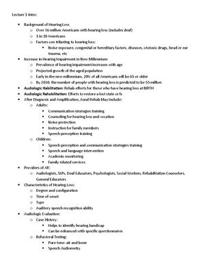 Lecture 1 and 2 AR - Notes - Lecture 1 Intro: Background of Hearing ...