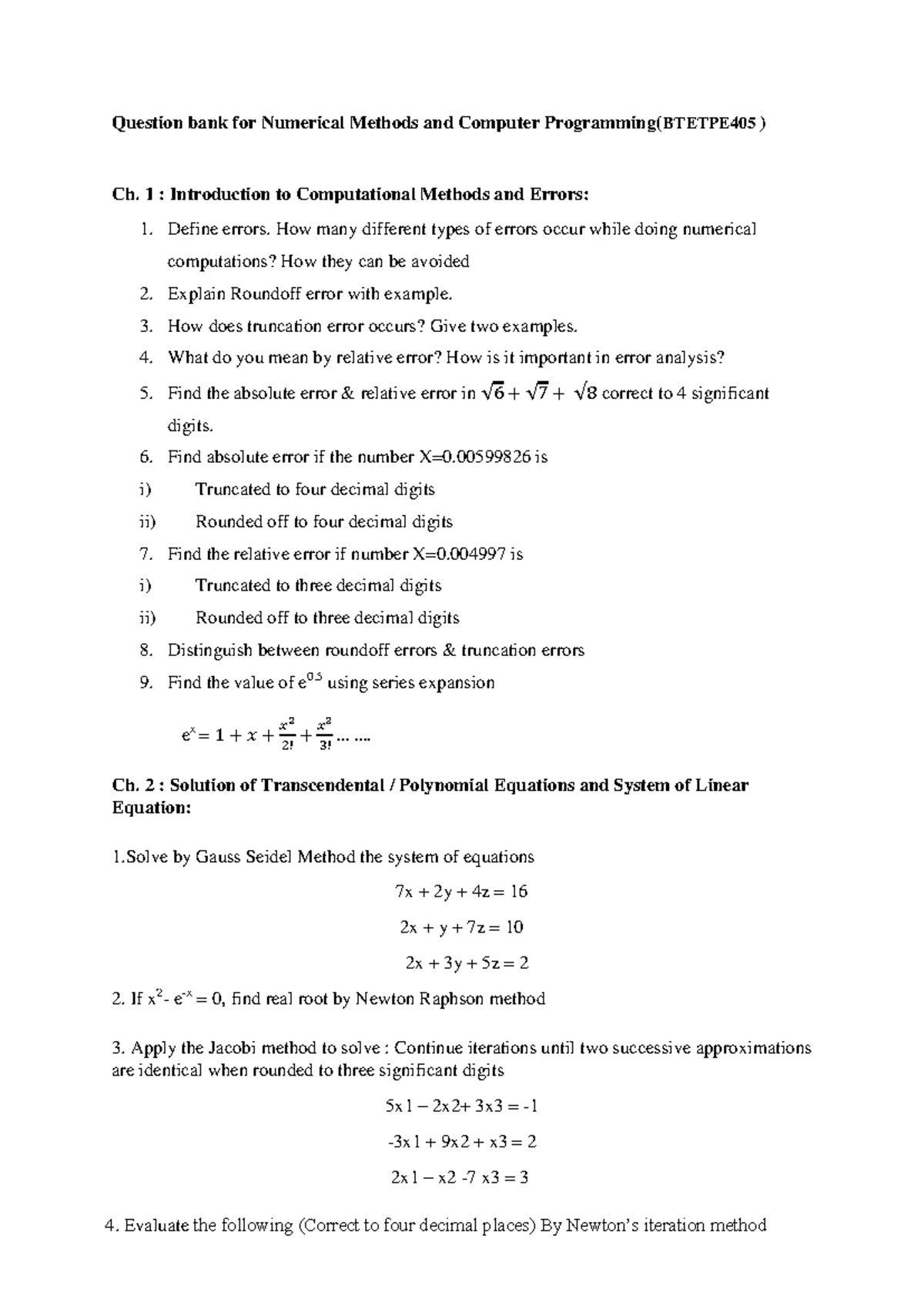NMCP-Question-bank - Question bank for Numerical Methods and Computer Programming(BTETPE405 ) Ch ...