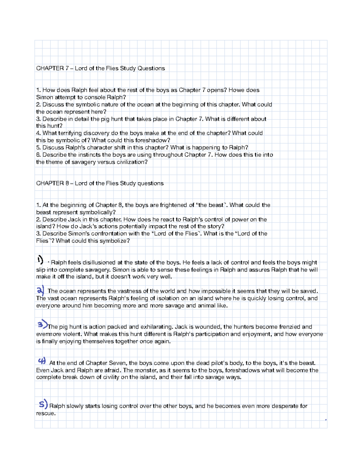 LOFT Chapter 7&8 Study Guide - CHAPTER 7 – Lord of the Flies Study ...