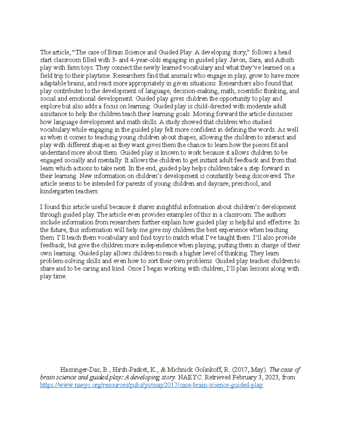 Article reflection - The article, “The case of Brain Science and Guided ...