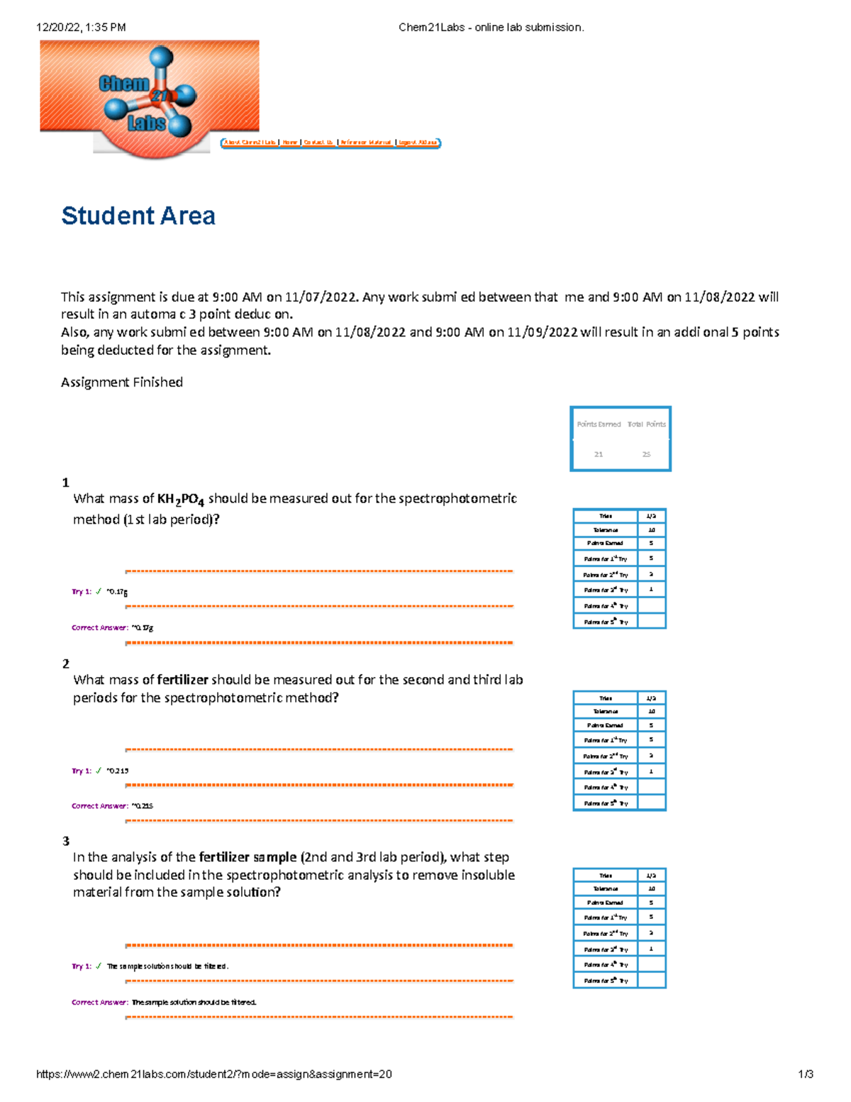 Fertilizer Project Pre-Lab Quiz (spectrophotometric) (MC) - 12/20/22, 1 ...