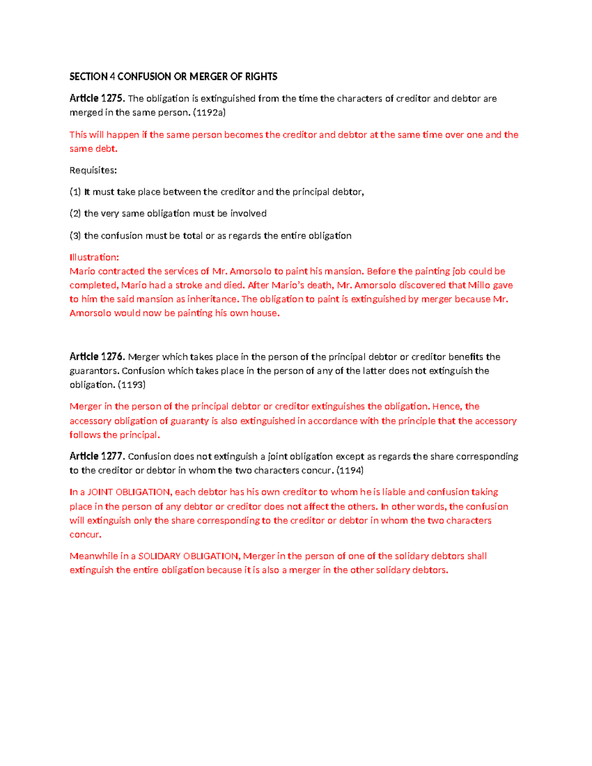 Oblicon Chapter 4 - SECTION 4 CONFUSION OR MERGER OF RIGHTS Article ...