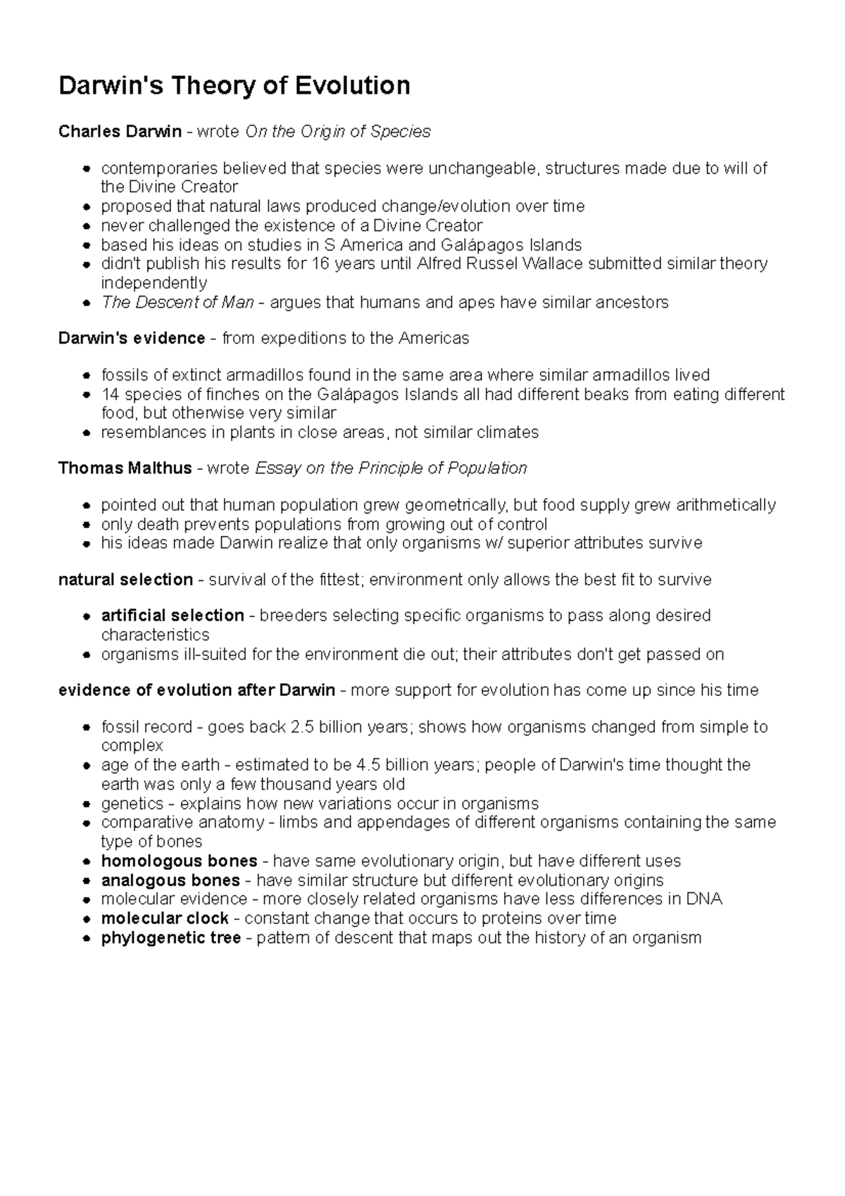 Darwin's Theory of Evolution - Darwin's Theory of Evolution Charles ...