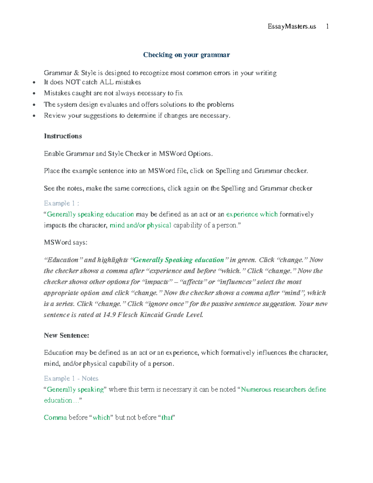 Grammar Checklist - readable - Checking on your grammar Grammar & Style ...