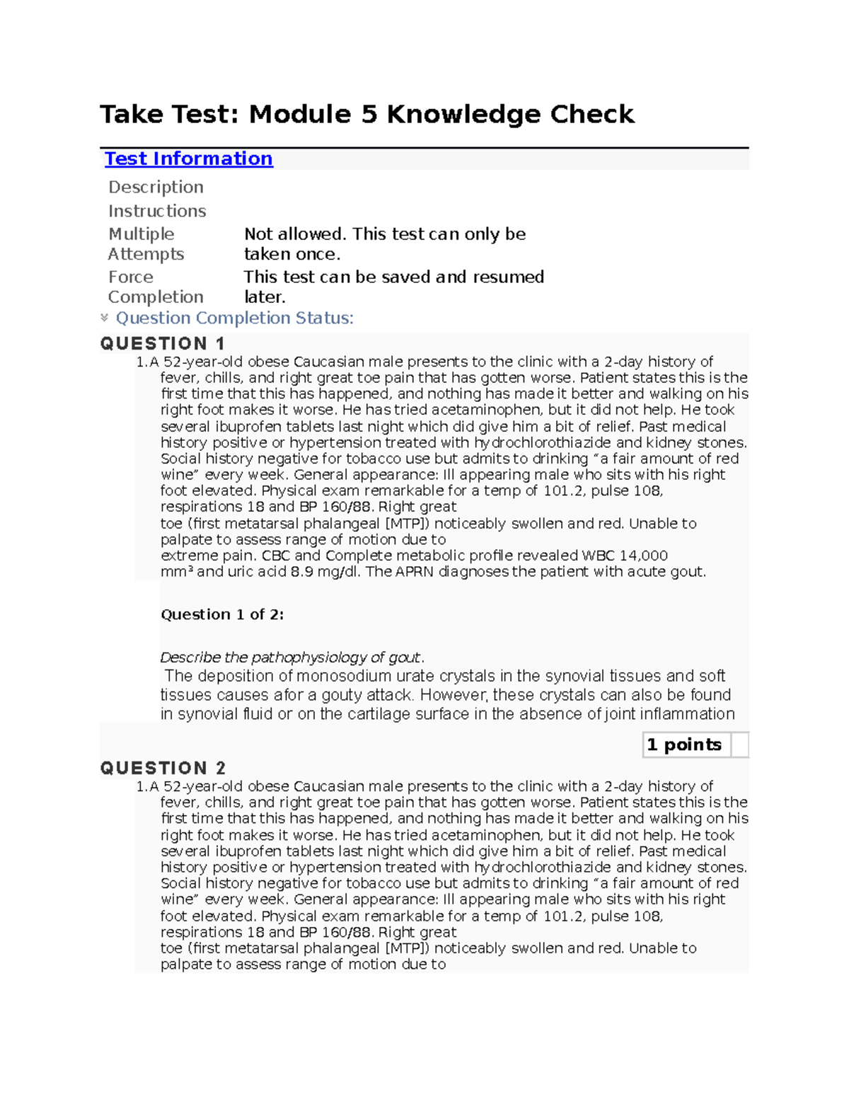 6501 Week 7 Knowledge Ch - Take Test: Module 5 Knowledge Check Test ...