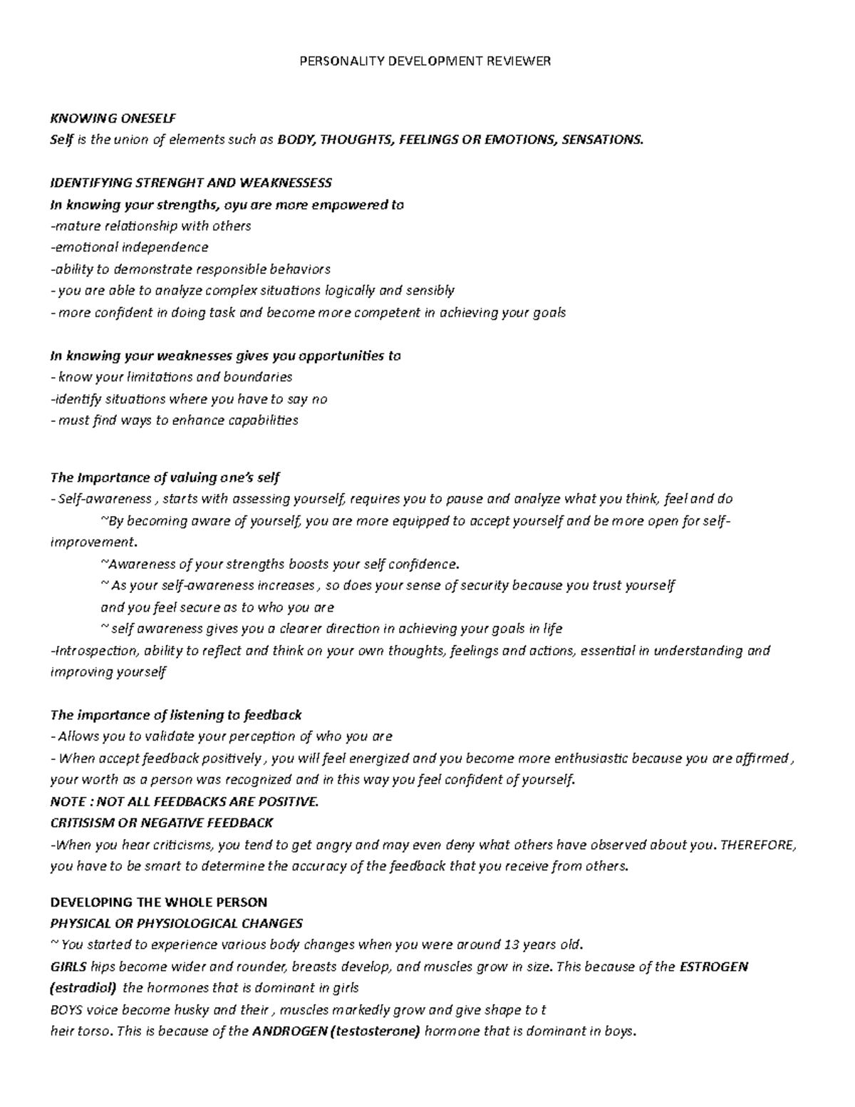 Personality- Development- Reviewer - PERSONALITY DEVELOPMENT REVIEWER ...