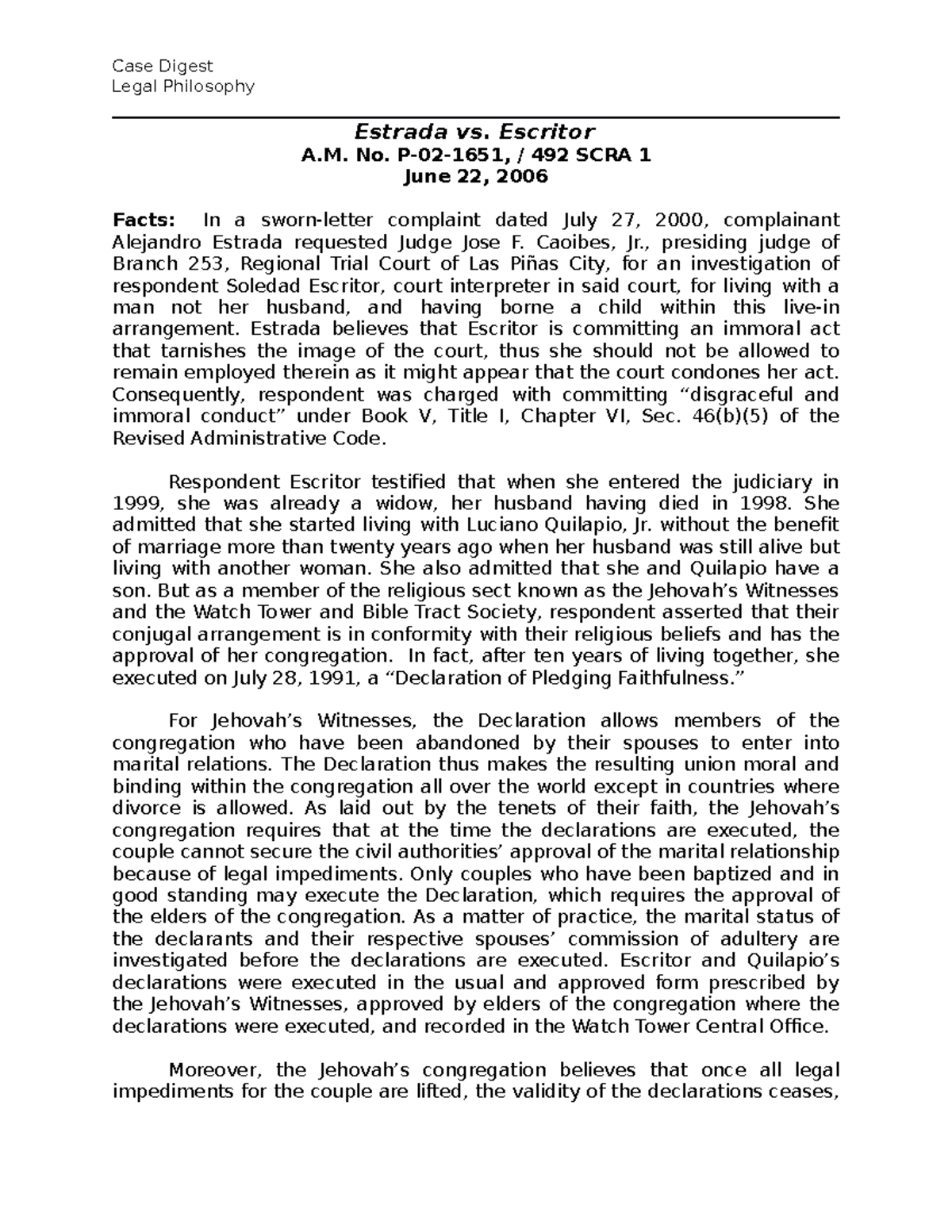 Pdfcoffee - Case digest sample - Case Digest Legal Philosophy Estrada ...