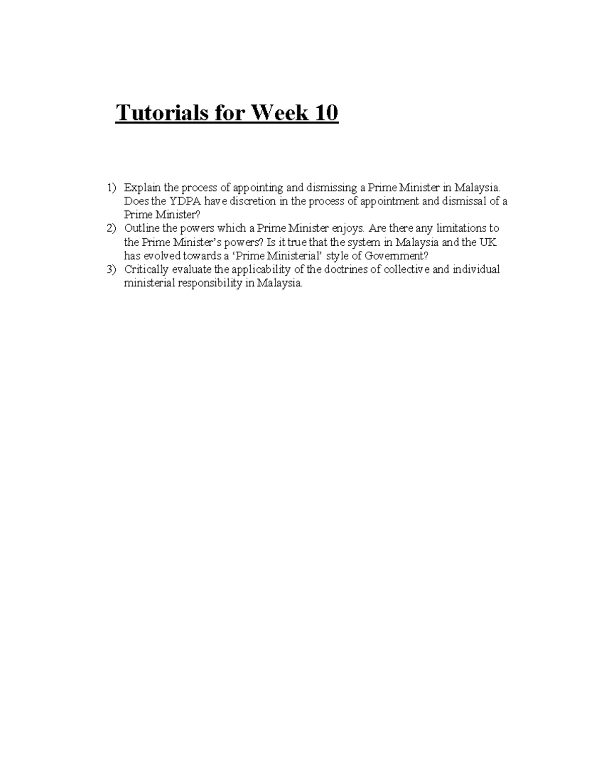 Tutorial - Week 10 - Tutorials for Week 10 1) Explain the process of appointing and dismissing a ...