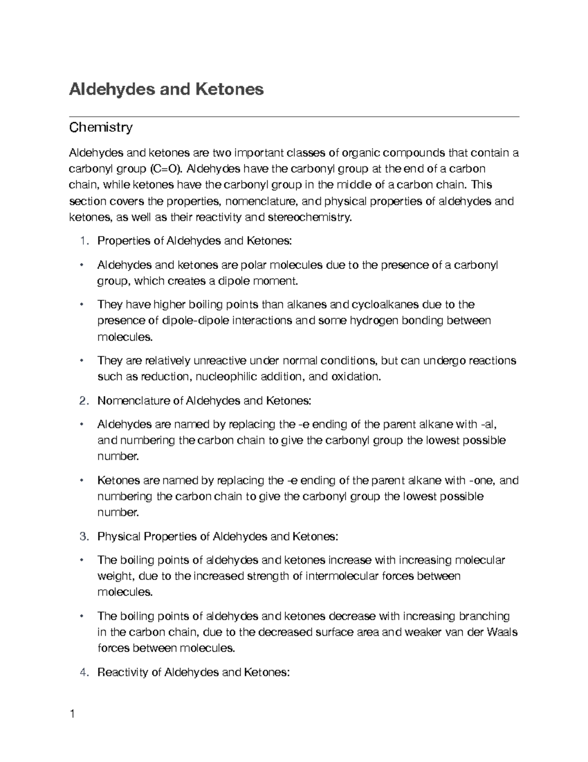 Aldehydes and Ketones Notes - Aldehydes and Ketones Chemistry Aldehydes ...