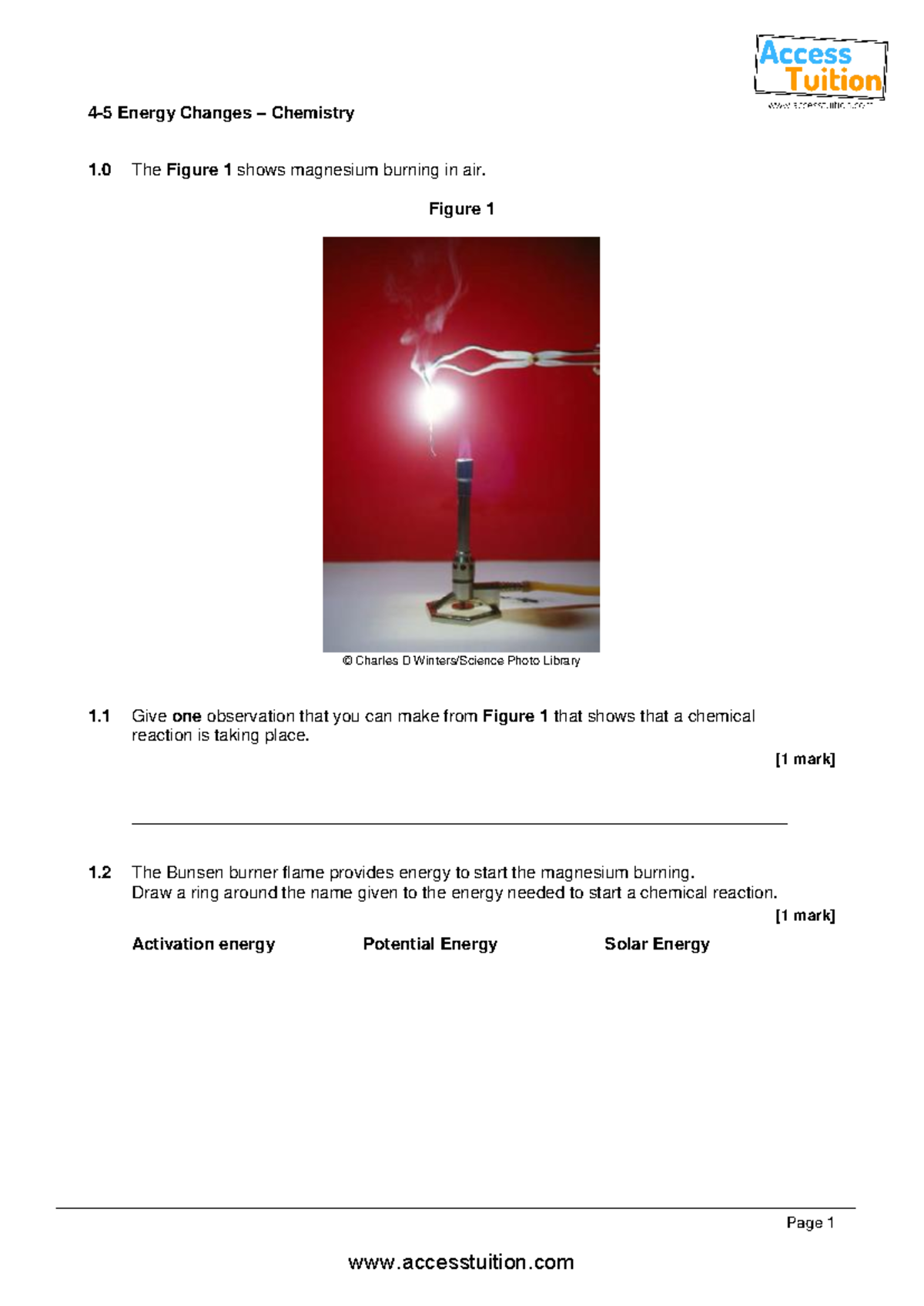 Chemistry-Separate- C7 Energy-changes topic test with mark scheme ...