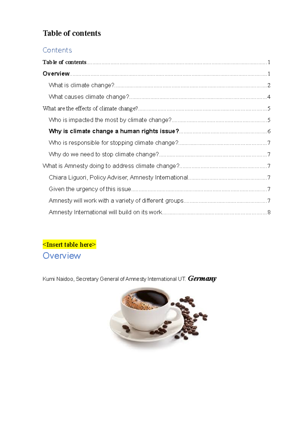 Climate Change - Practice - Table of contents Contents Table of - Studocu