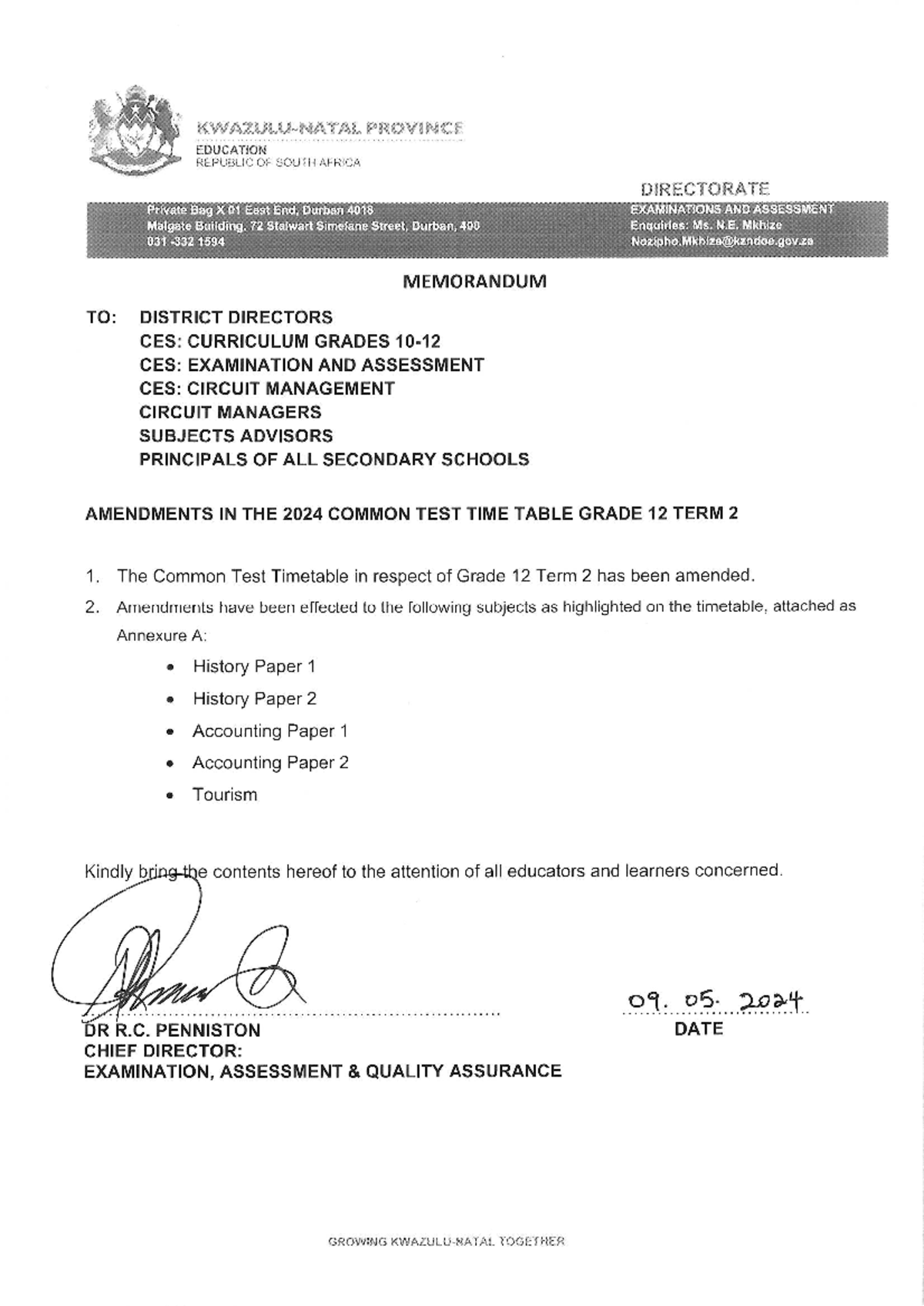 Grade 12 TERM 2 Ammended Timetable - Studocu