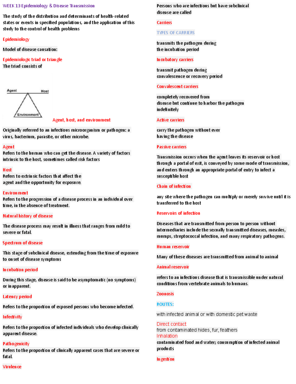 WEEK 13 Epidemiology - Notes for epi - WEEK 13 Epidemiology & Disease ...