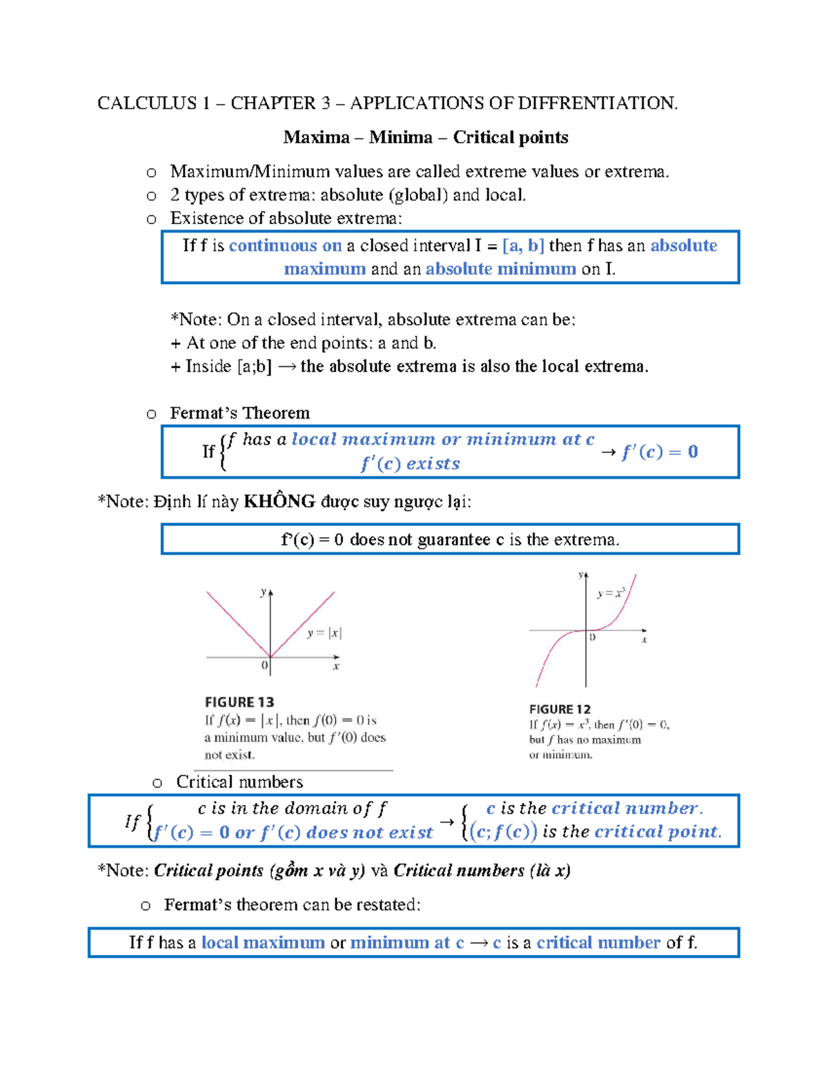 Review final- chap 3,4,5 - CALCULUS 1 – CHAPTER 3 – APPLICATIONS OF ...