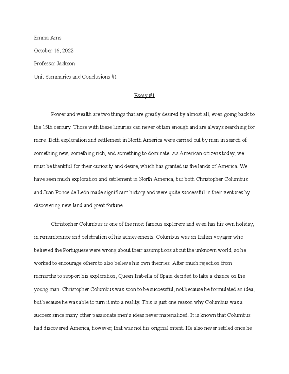 Unit Summaries and Conclusions 1 - Emma Arns October 16, 2022 Professor ...