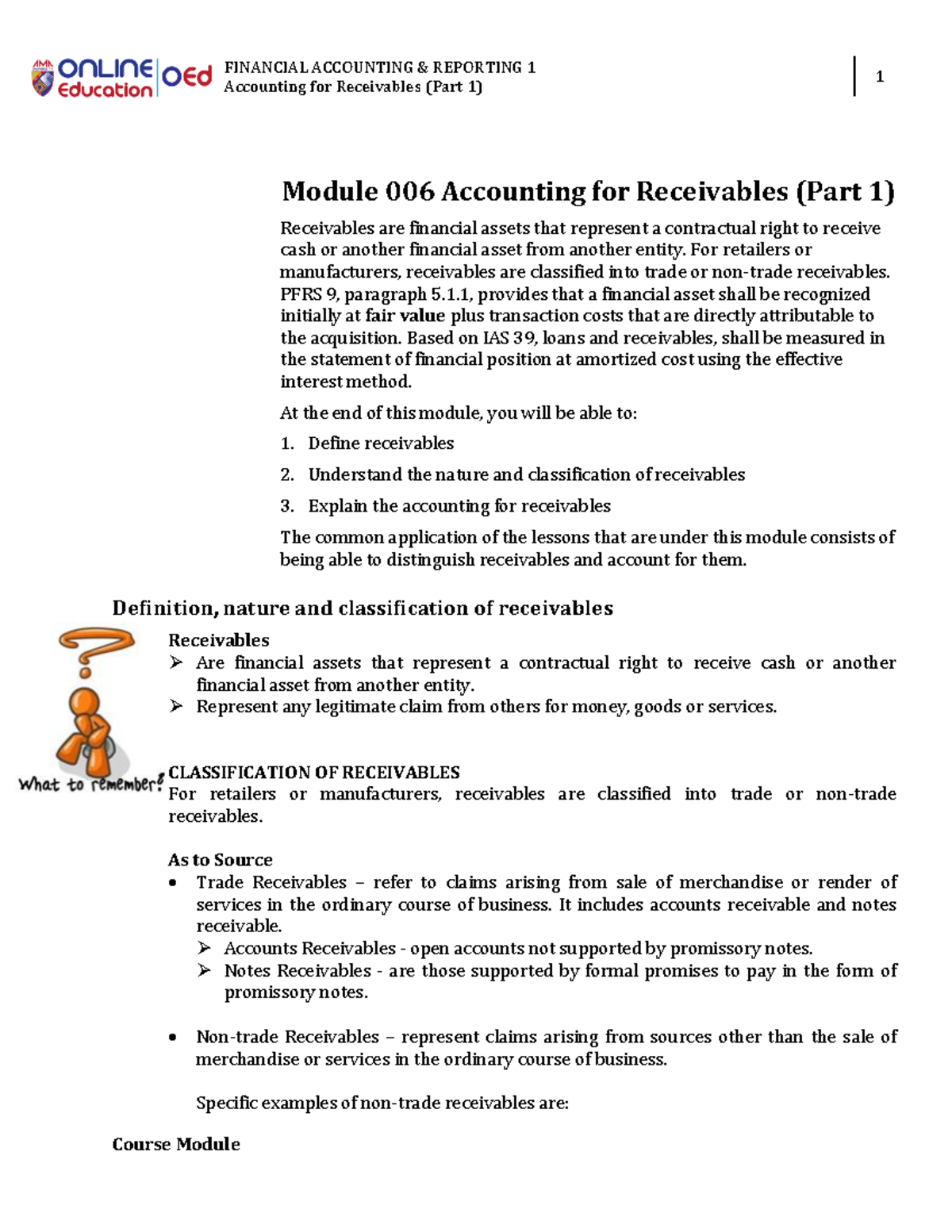 Module 006 Accounting for Receivables (Part 1) - Accounting for ...
