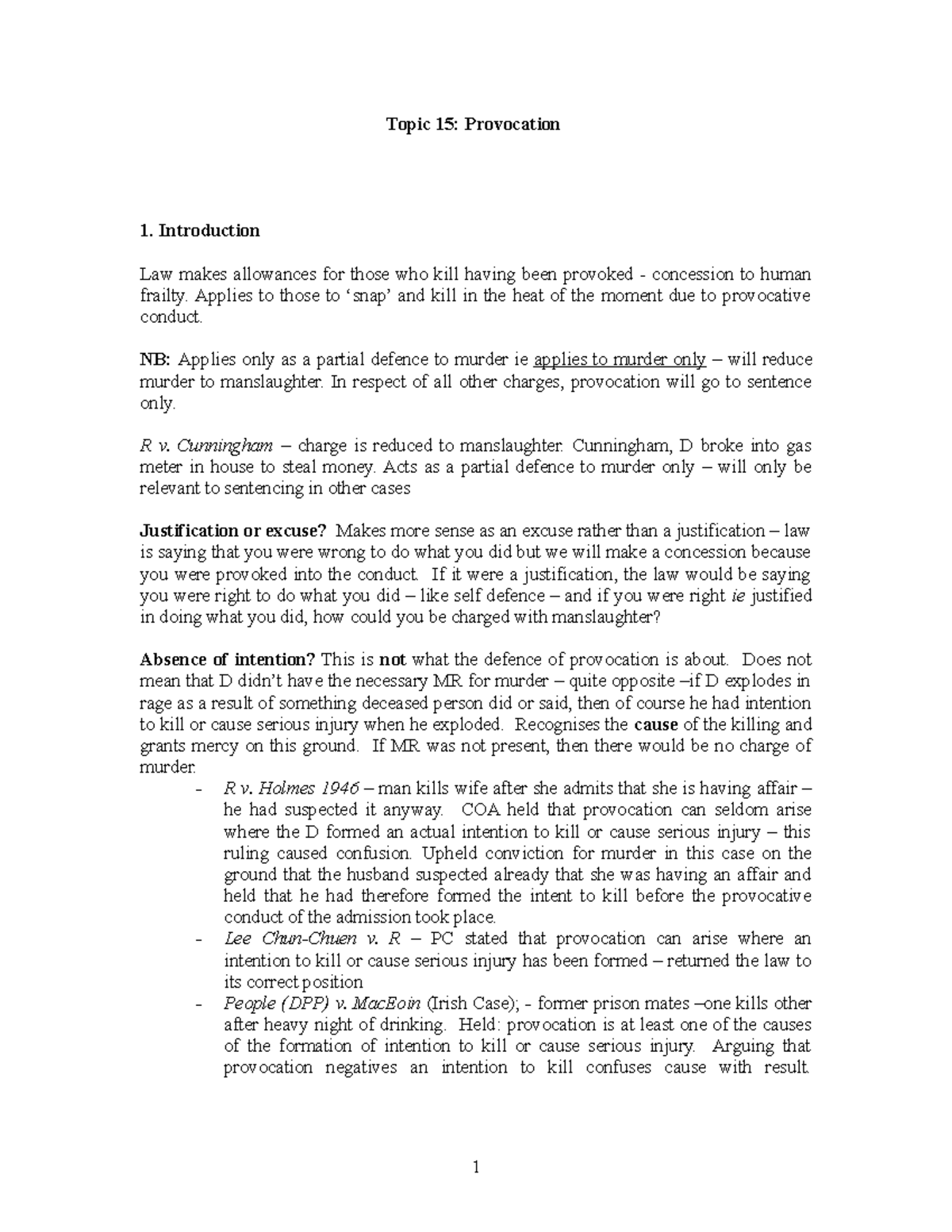 Class Notes Provocation - Topic 15: Provocation Introduction Law makes ...