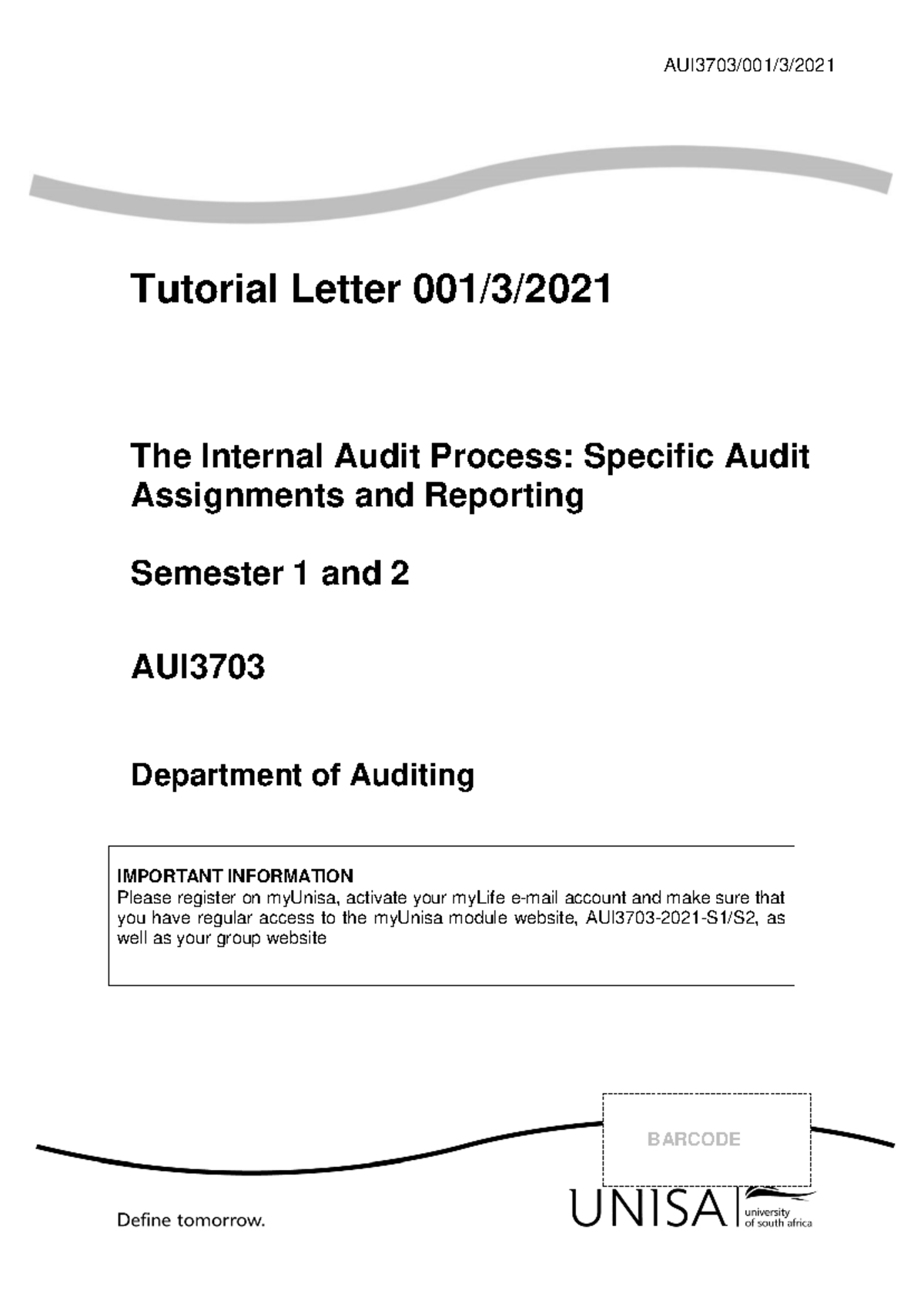 001 2021 3 b - notes - AUI 3703 / 001 / 3 / 2021 Tutorial Letter 00 1 ...